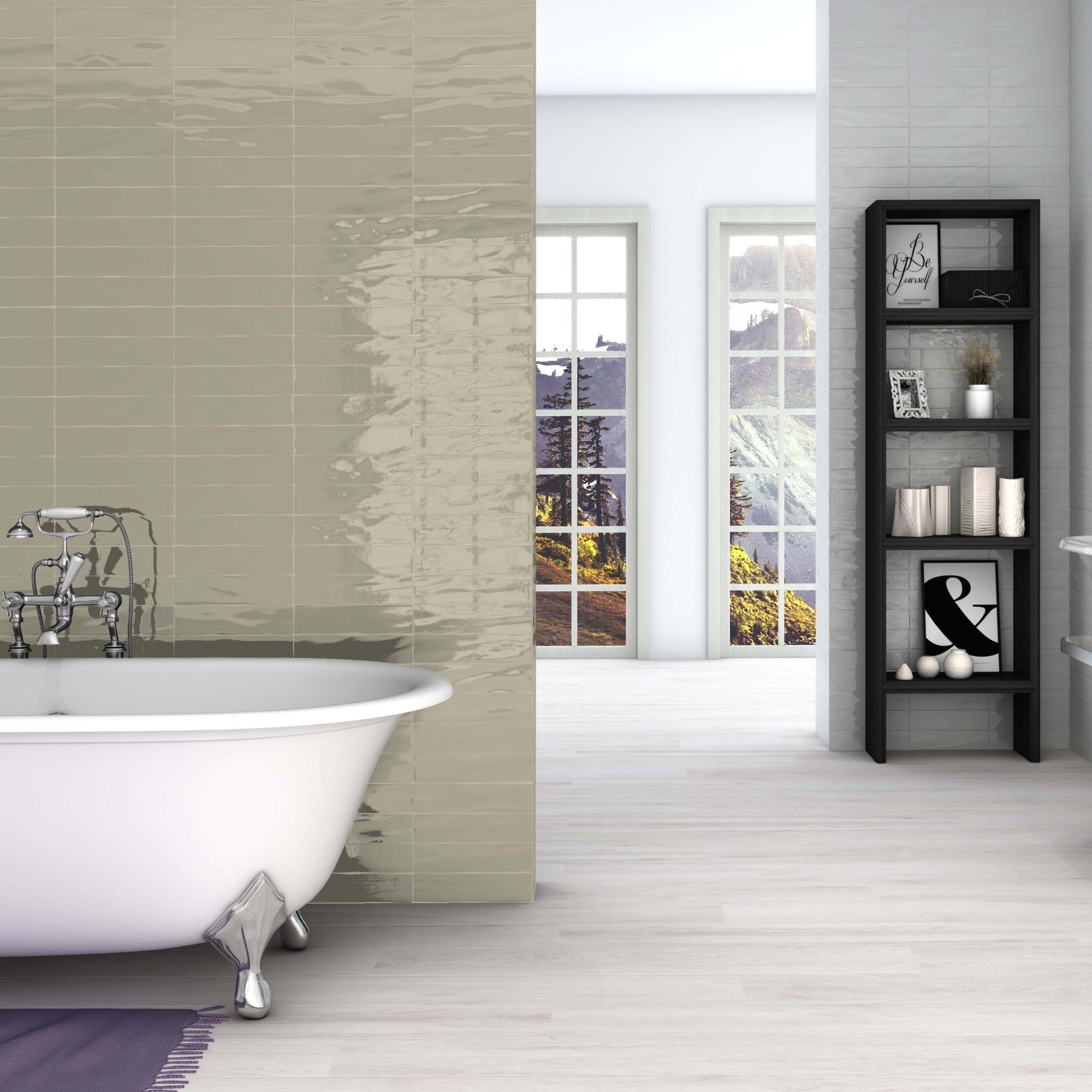 Azulejo efecto piedra marrón brillante 7.5x30 cm Bronx | Leroy Merlin