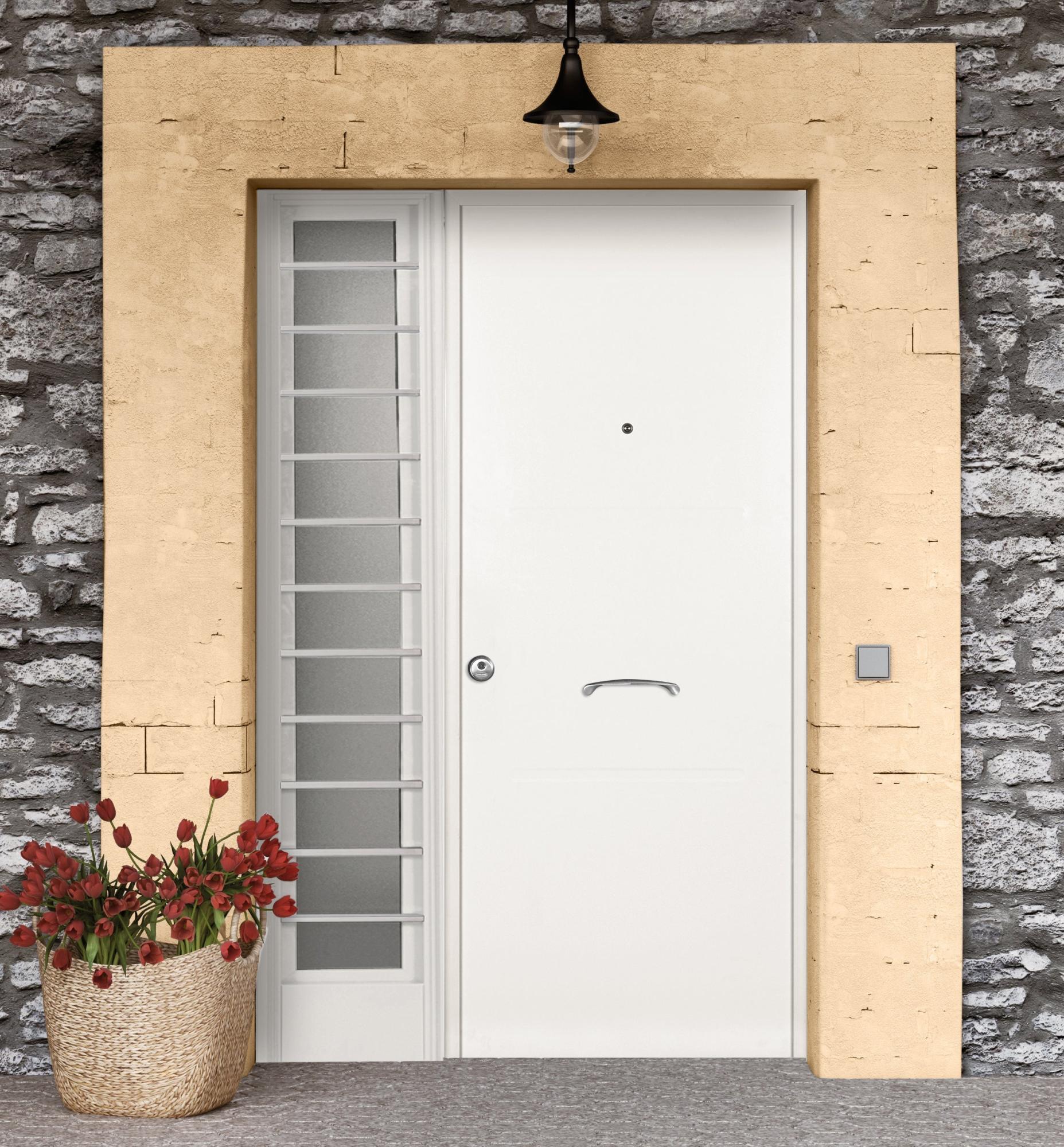 Puerta de entrada metálica lisa derecha blanco de 89x208 cm | Leroy Merlin