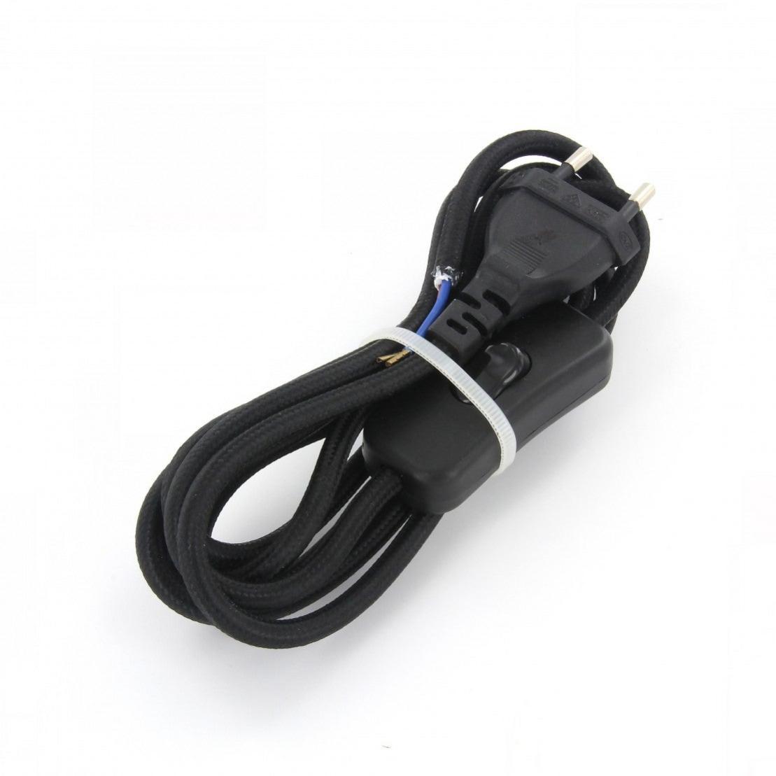 Cable textil H03VVH2-F negro 2x0,75 mm² 2 m con interruptor | Leroy Merlin