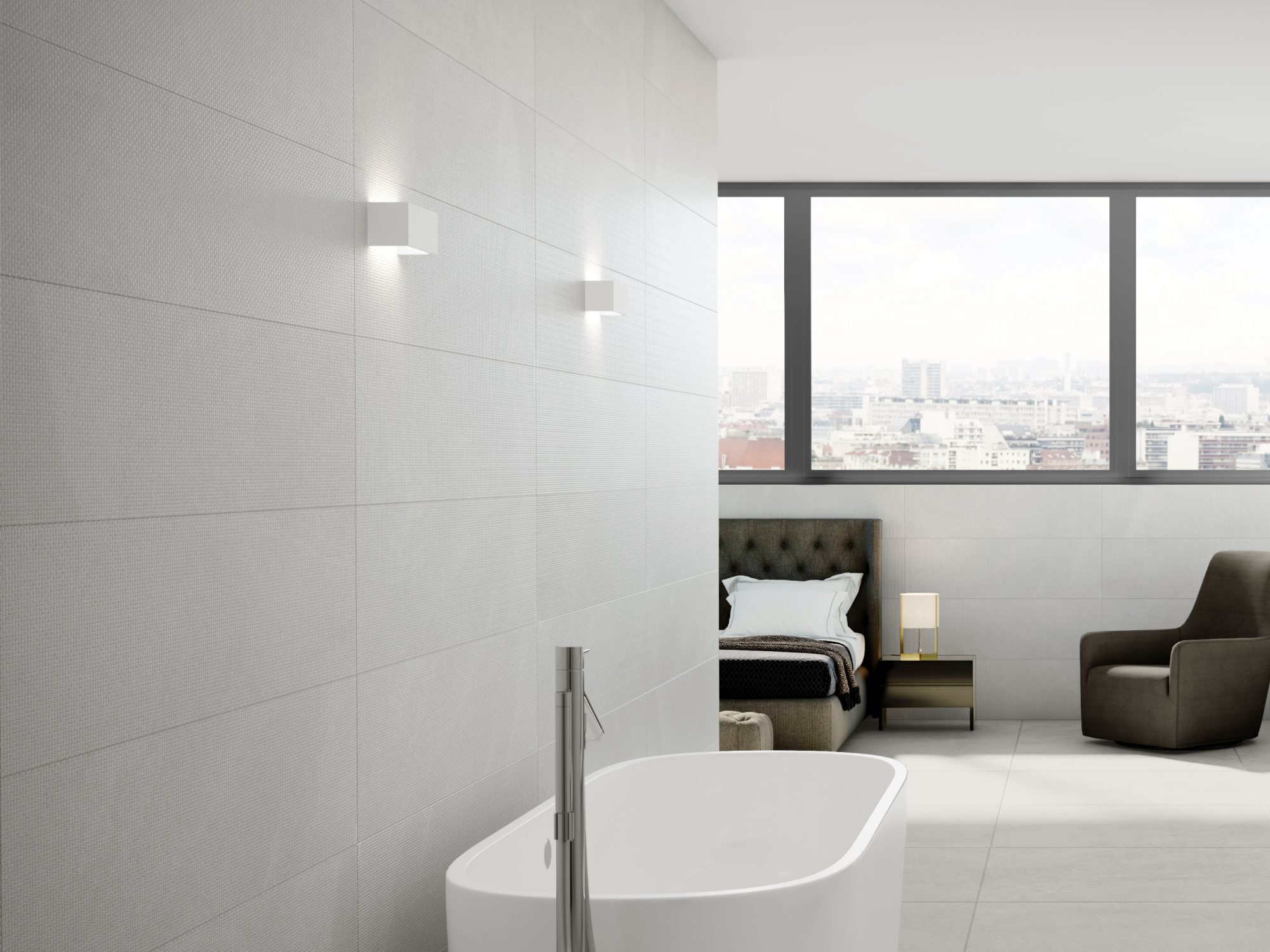 Azulejo efecto textil blanco mate 30x90 cm Bianchi TAU CERAMICA | Leroy ...