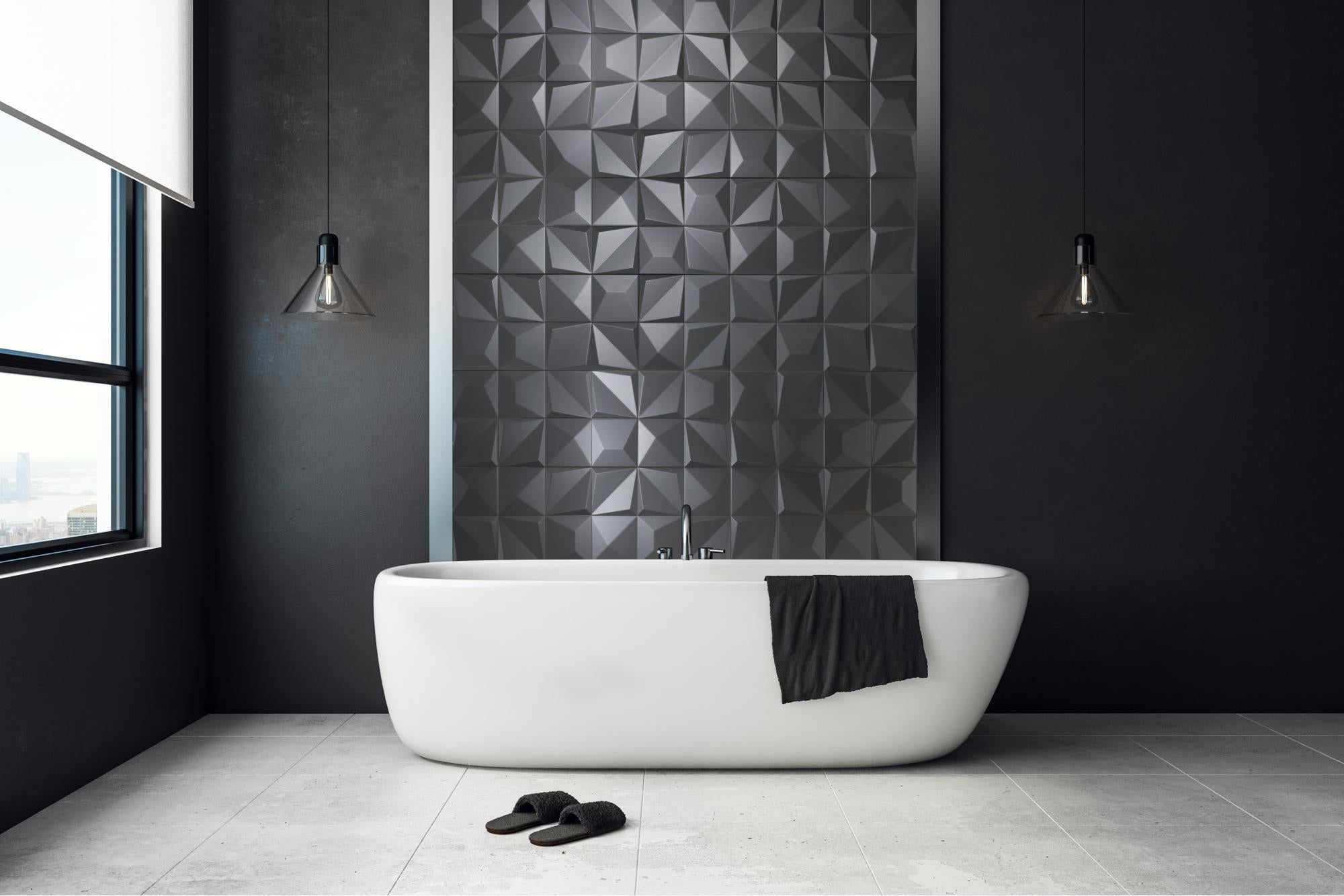 Azulejo efecto relieve negro mate 30x30 cm Volúmenes 3D | Leroy Merlin