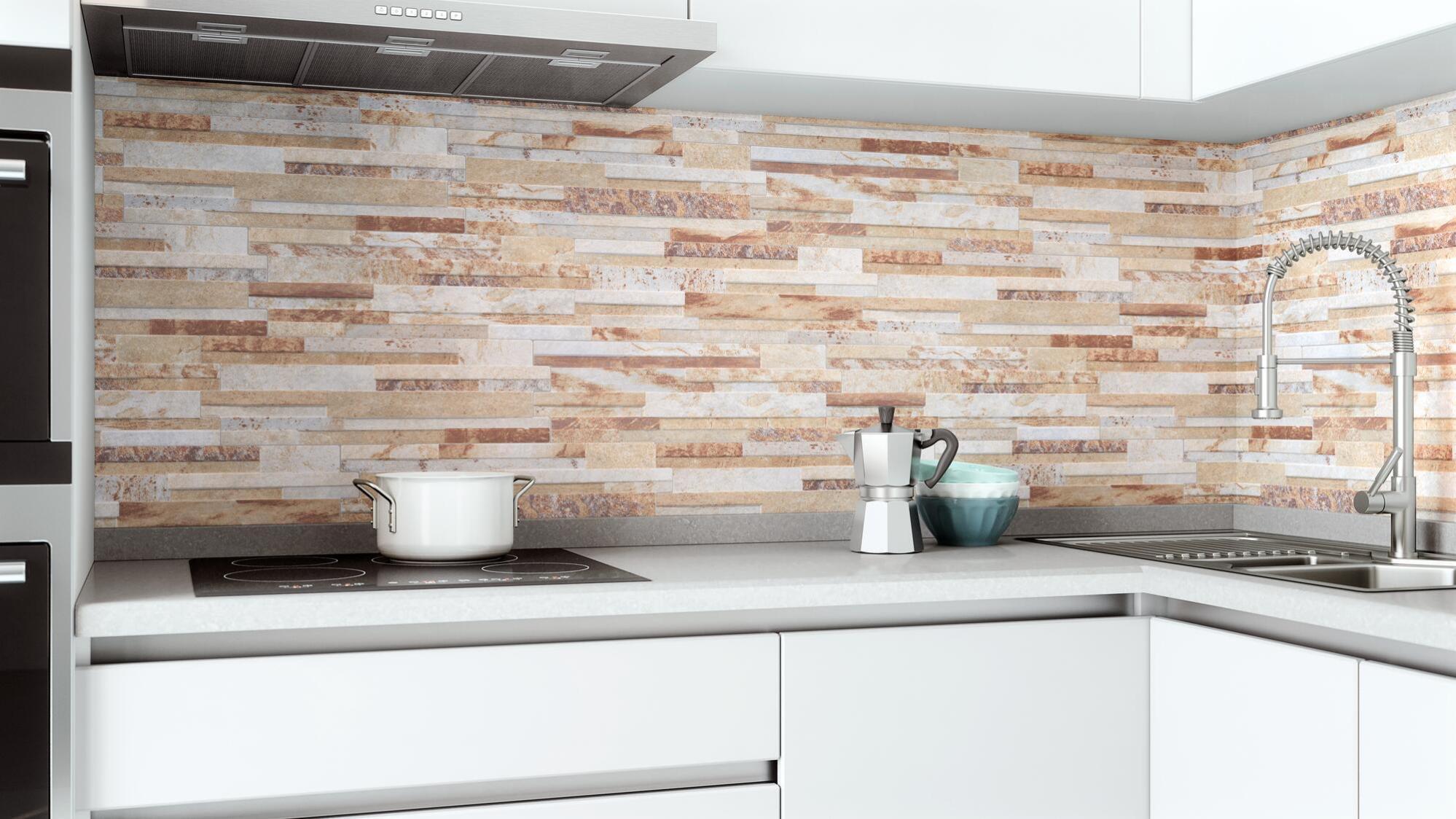 Azulejo porcelánico efecto piedra marrón mate 17x52 cm Azteca | Leroy ...