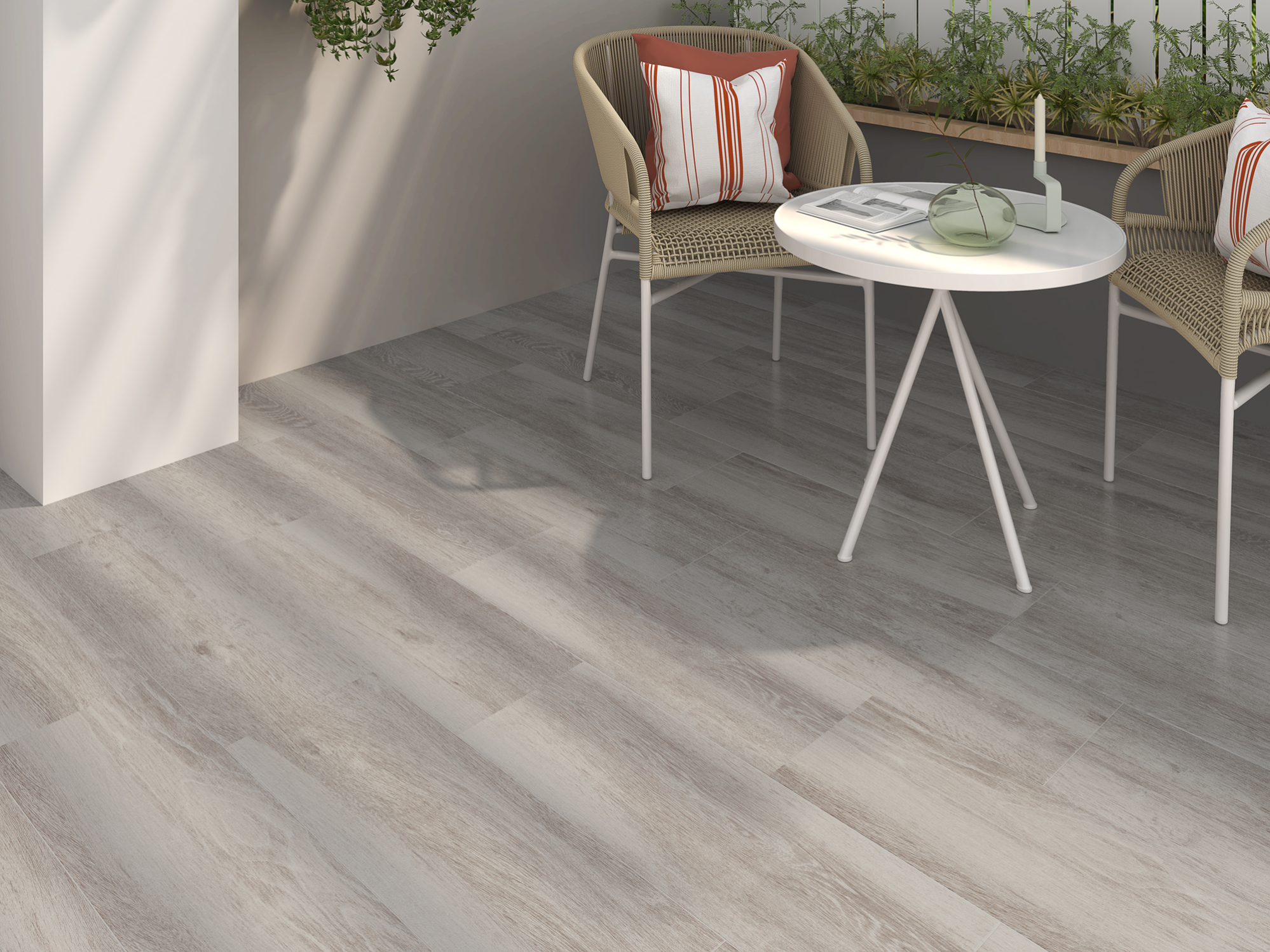 Suelo exterior efecto madera taupe Taiga 23.3x68.1 cm | Leroy Merlin