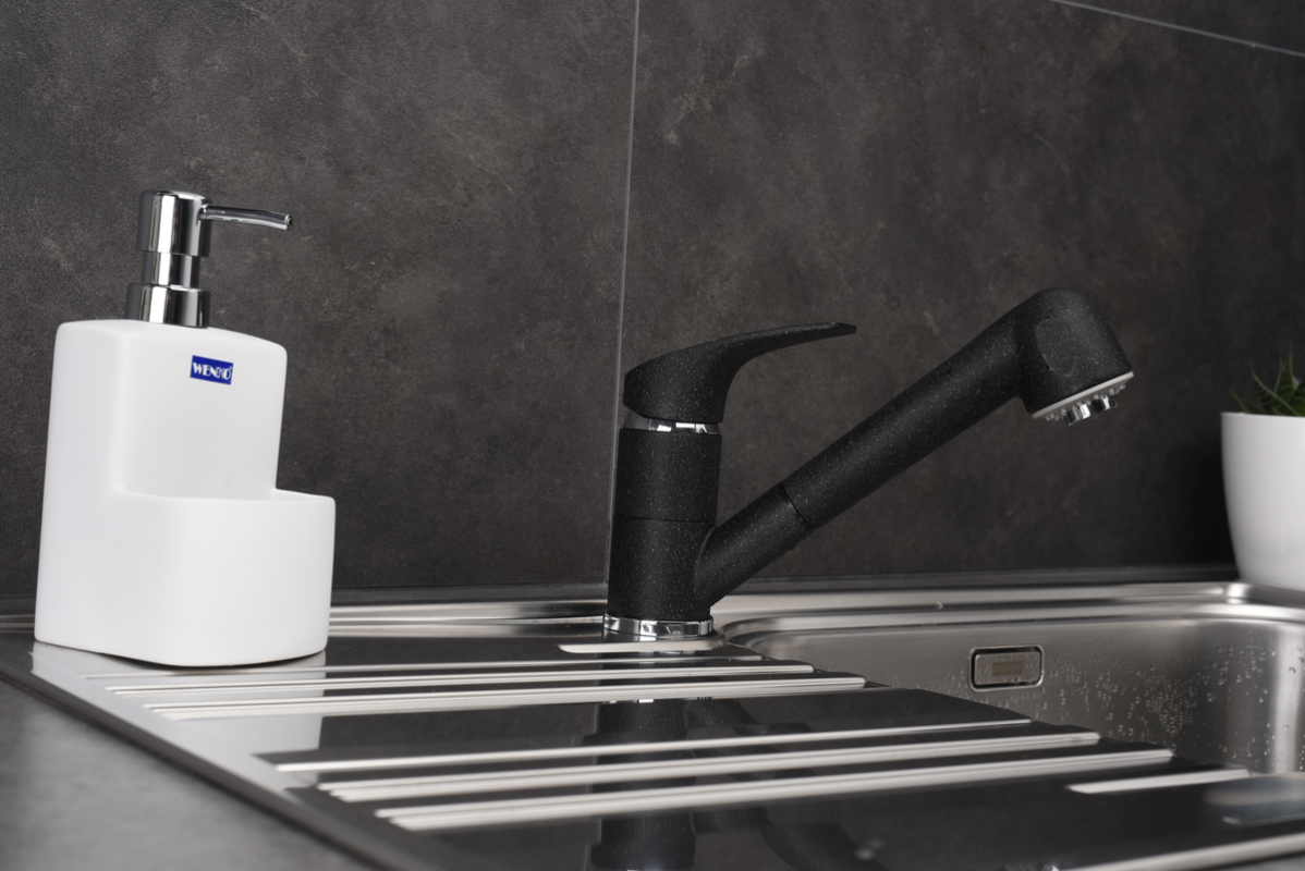 Grifo de cocina monomnado caño horizontal extraíble DELINIA Joel negro ...