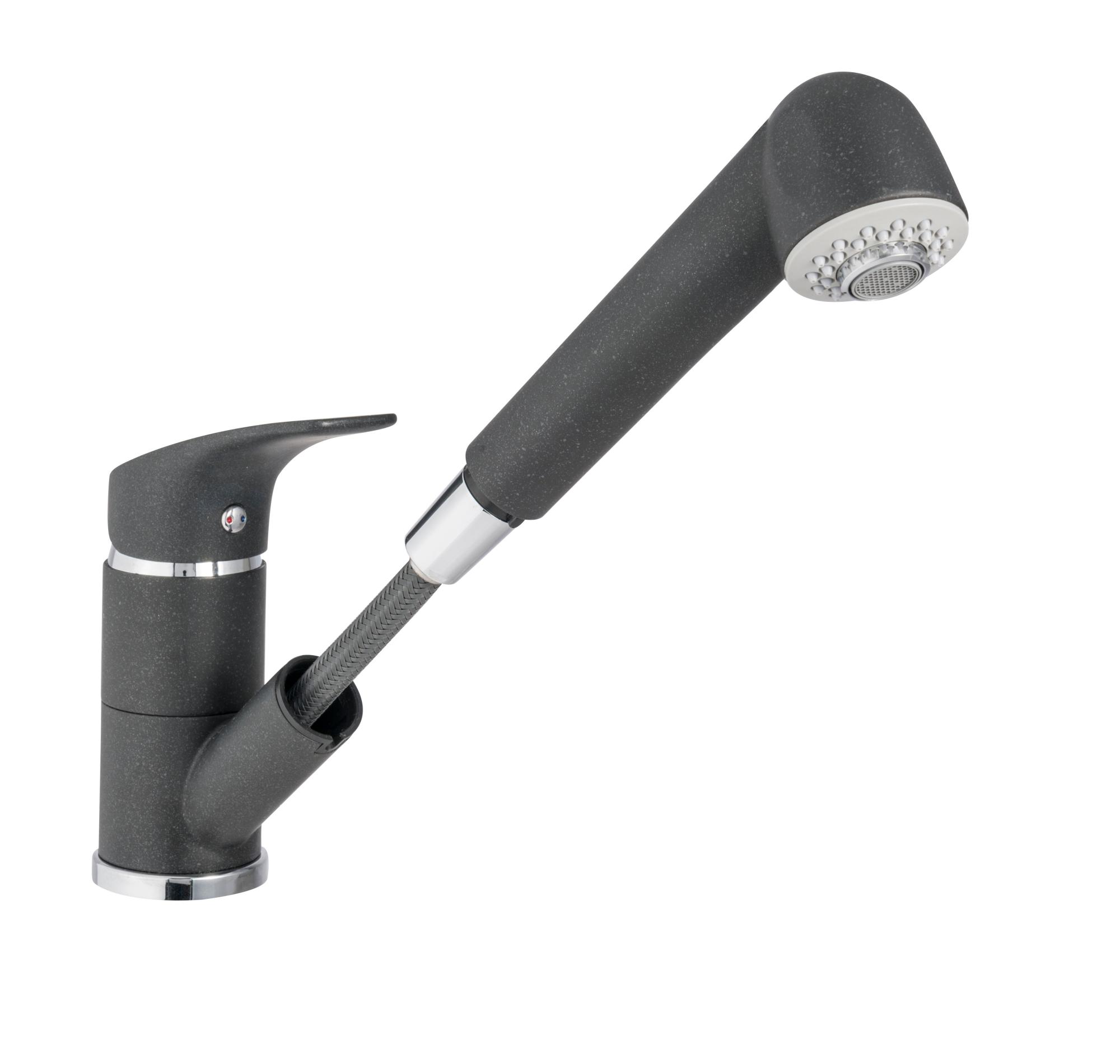 Grifo de cocina monomnado caño horizontal extraíble DELINIA Joel negro ...