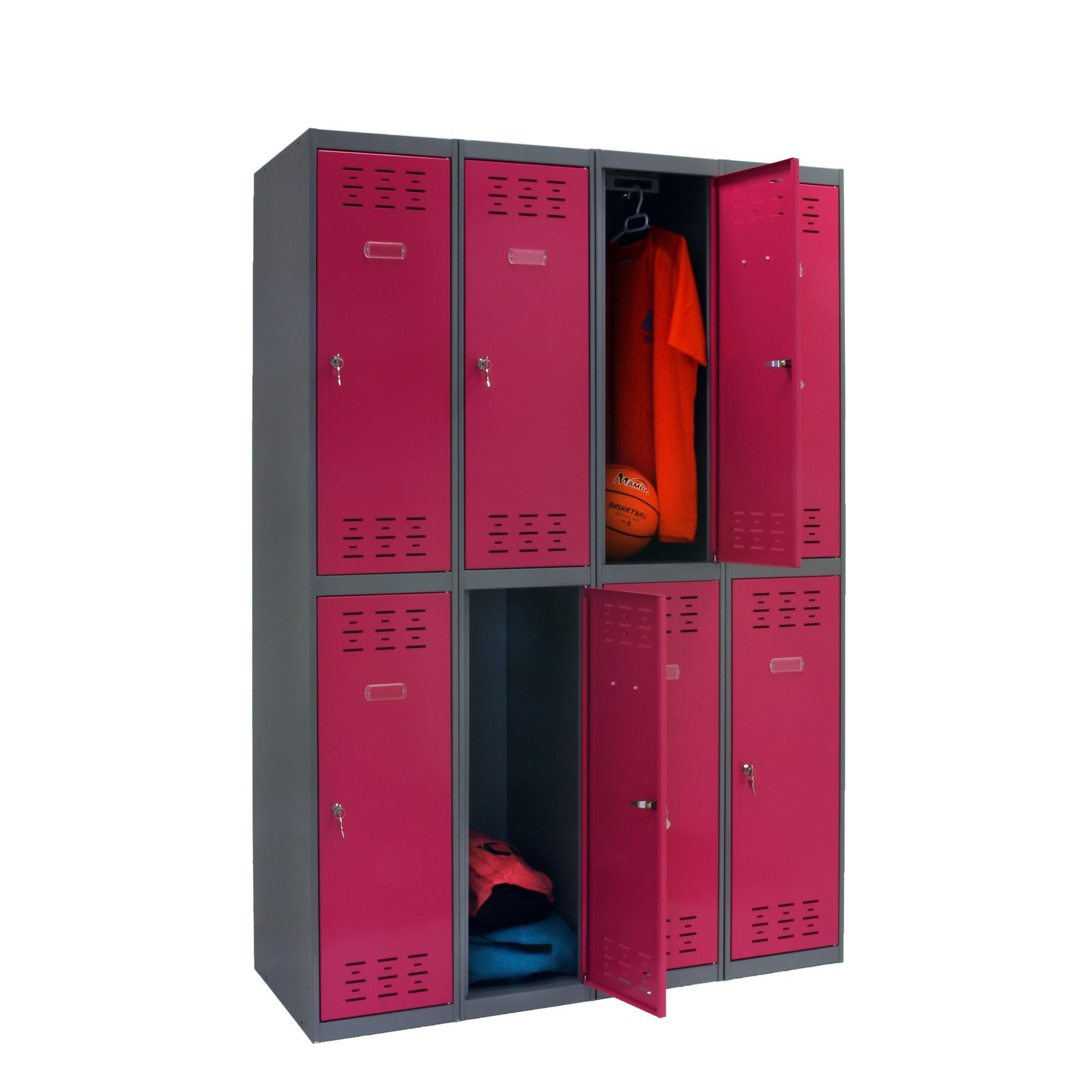 Taquilla biplaza Tandem de acero 120x180x50 cm montada color gris/rosa ...