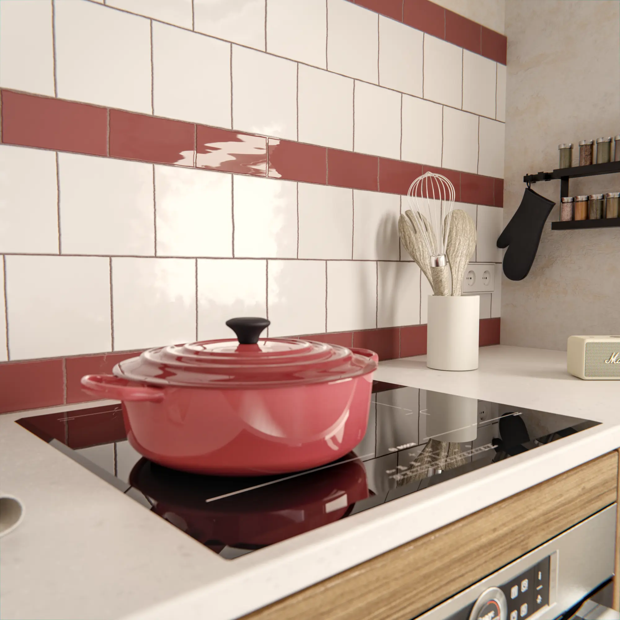 Azulejo porcelánico Glamour efecto zellige rojo 7.5x15 cm | Leroy Merlin
