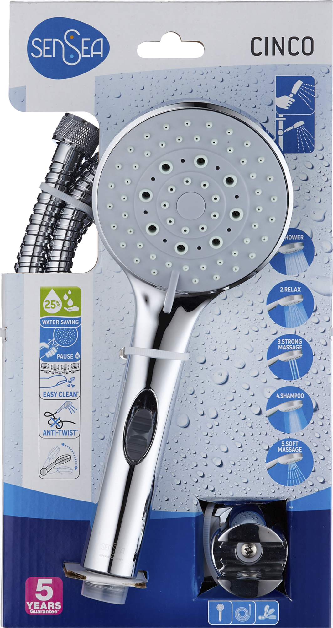 Alcachofa de ducha + flexo + soporte SENSEA Cinco cromado con 5 ...