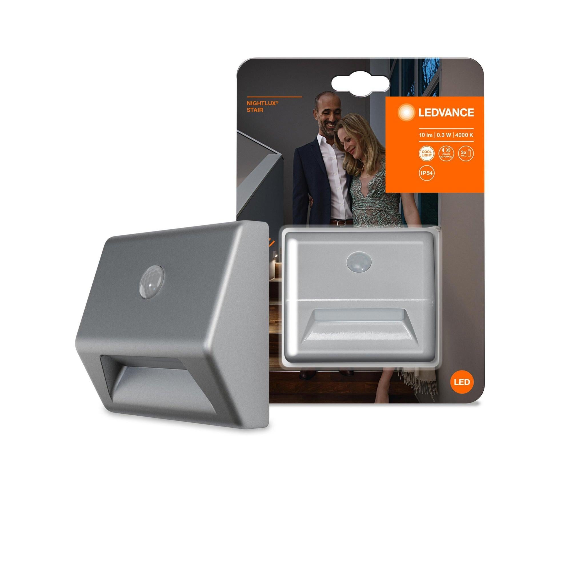 Luz LED a pilas LEDVANCE NightLux Stair Plateada con Sensor | Leroy Merlin