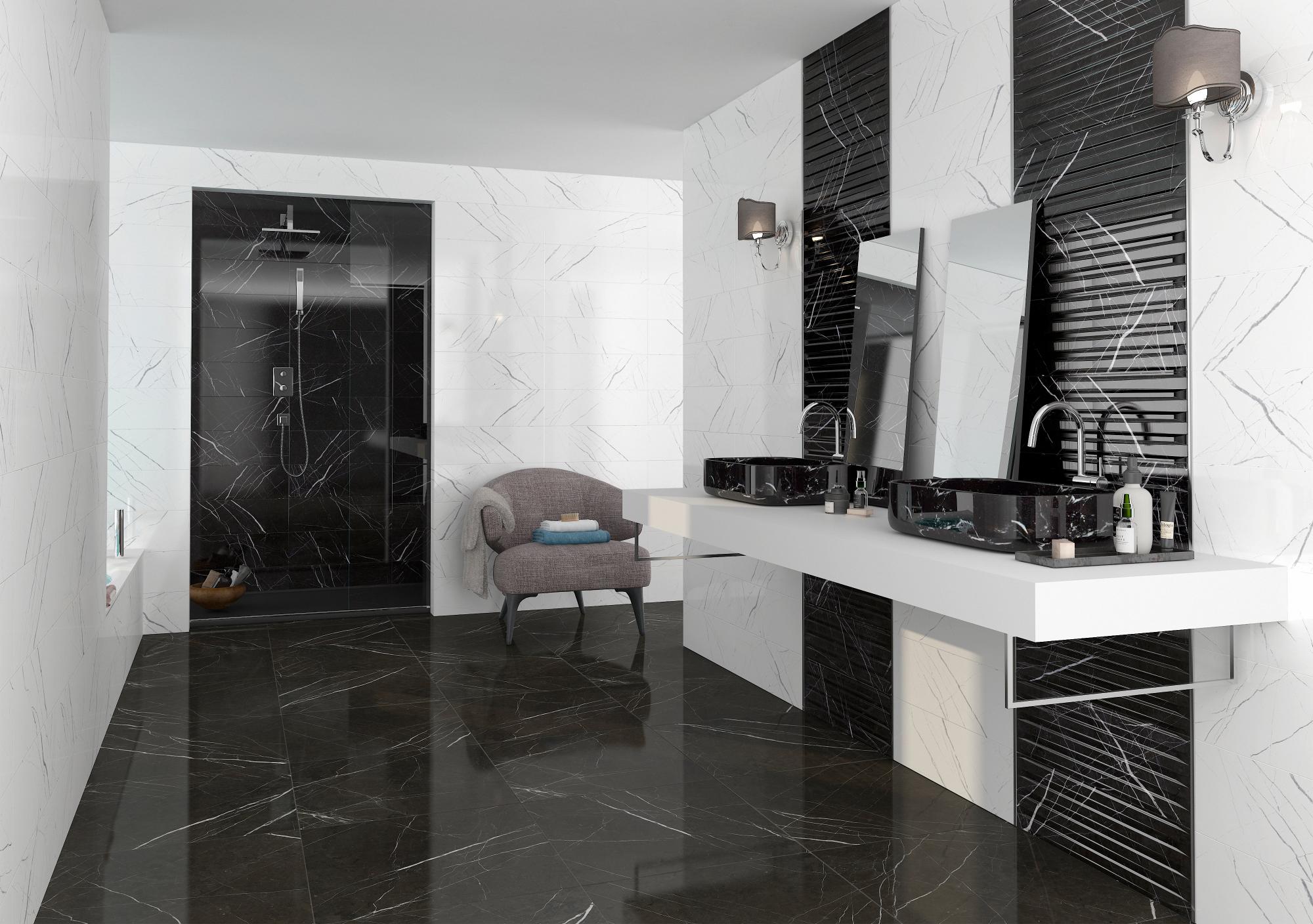 Azulejo efecto mármol negro brillante 20x60 cm Dole | Leroy Merlin