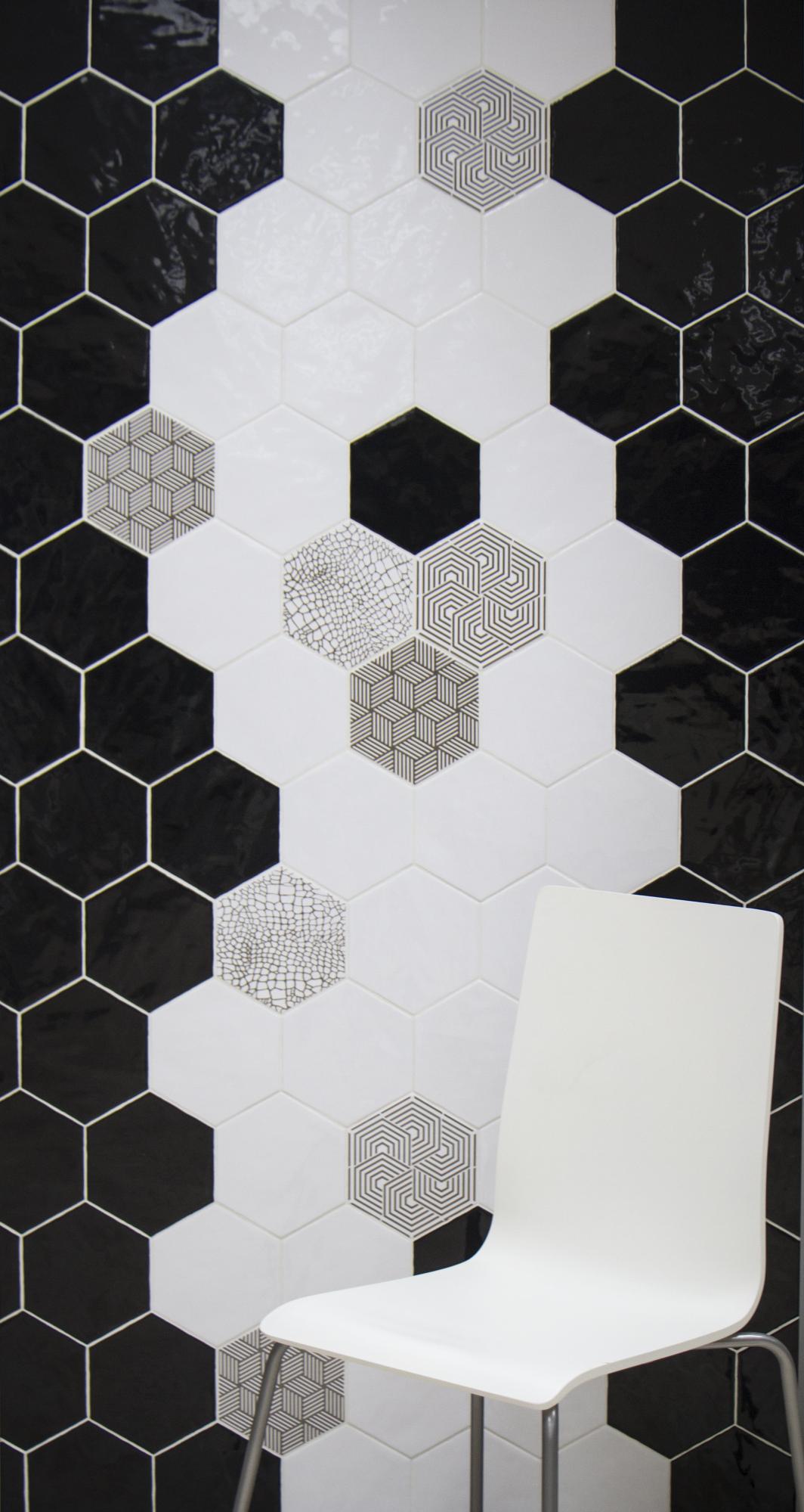 Azulejo efecto zellige negro brillante 16x16 cm Hexalife | Leroy Merlin