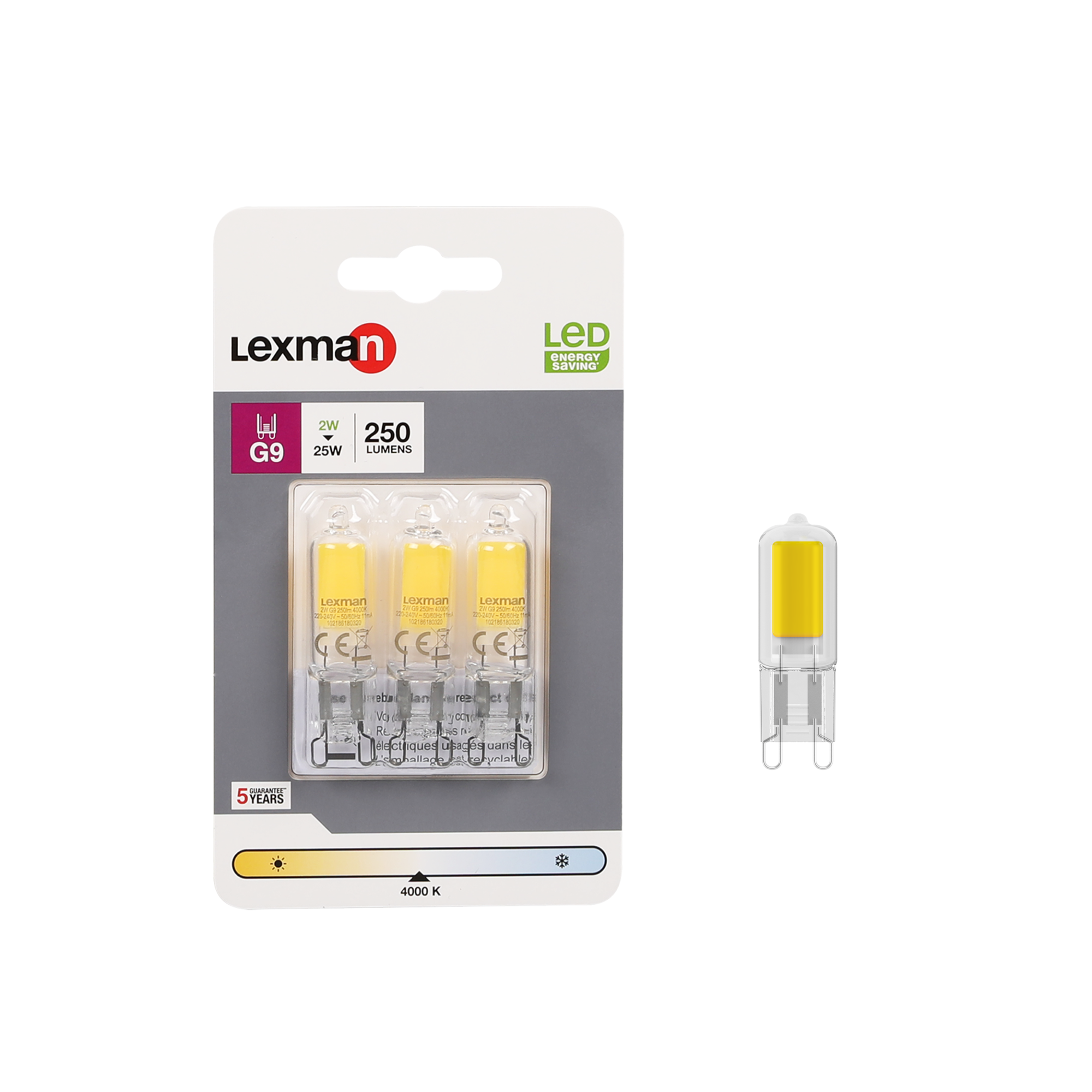 Pack de 3 LED bulbo G9 2W 4000K LEXMAN | Leroy Merlin