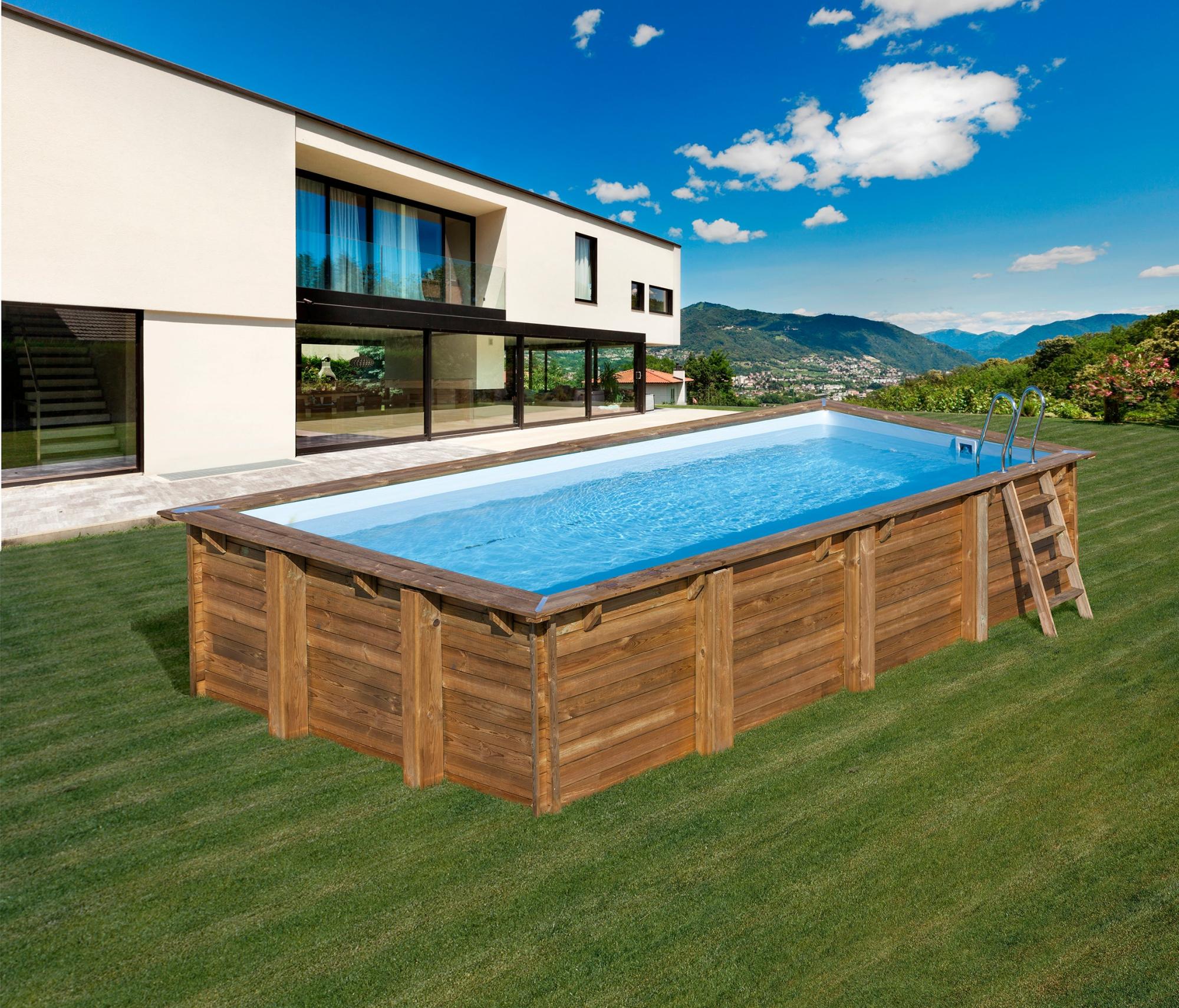Piscina desmontable de madera rectangular GRE 6.2 x 4.2 x 1.33 m ...