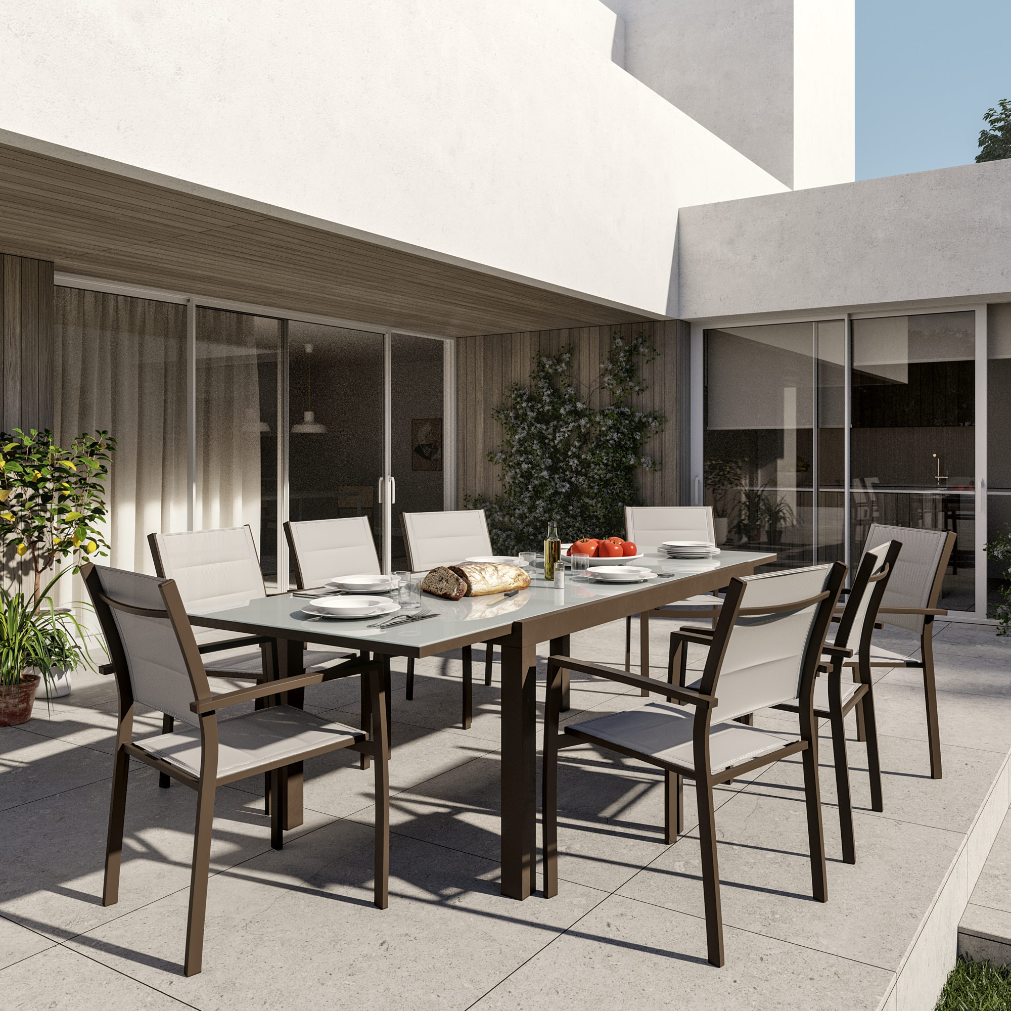 Conjunto de comedor de exterior Lyra II 180/260 cm moka para 6-8 ...