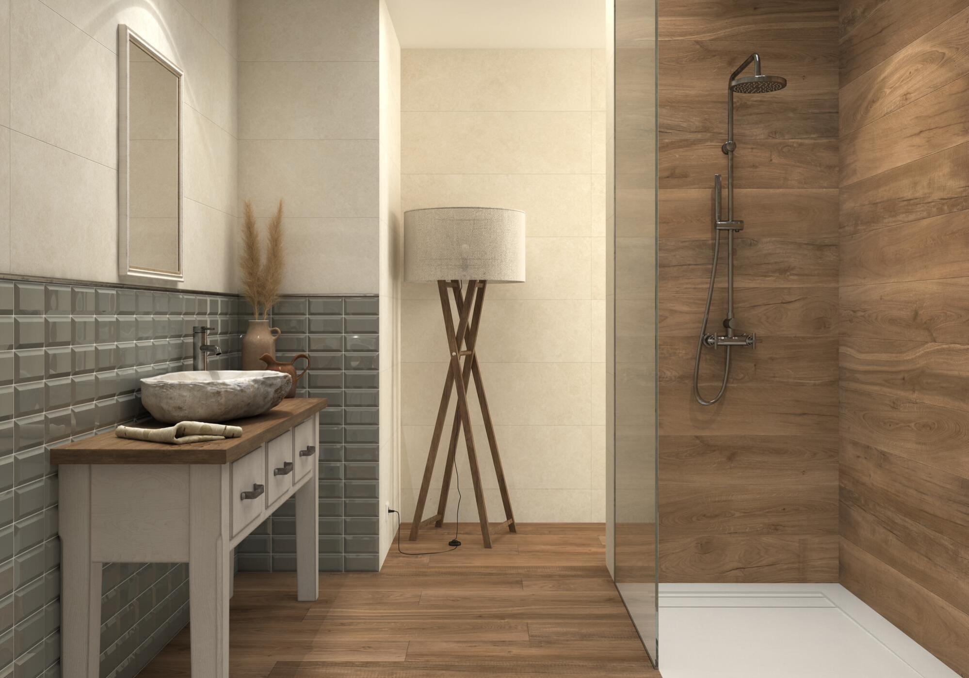 Suelo cerámico efecto piedra beige Palermo 33x100 cm | Leroy Merlin