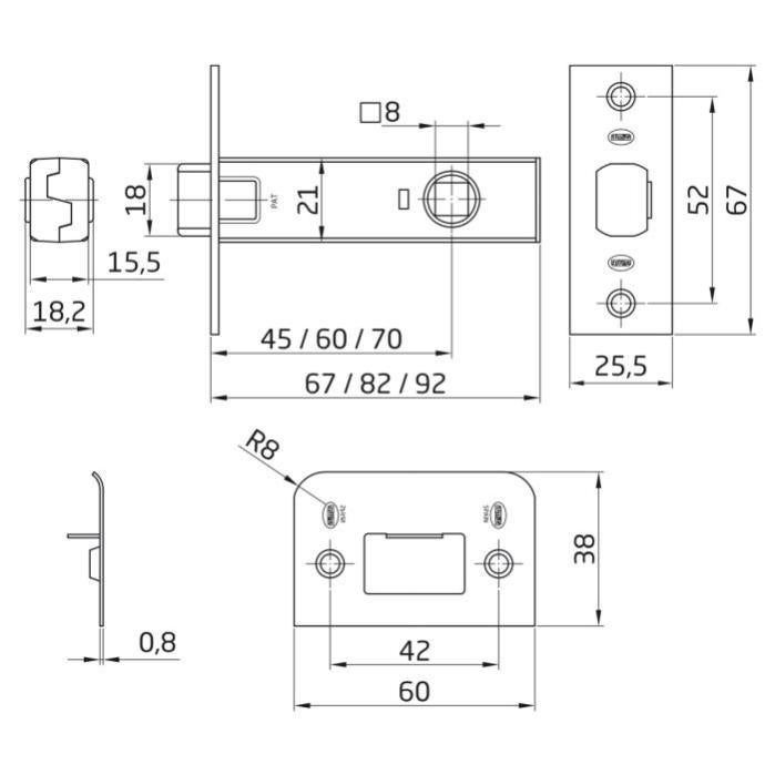 Picaporte tubular cuadrado negro de 45 mm de entrada | Leroy Merlin