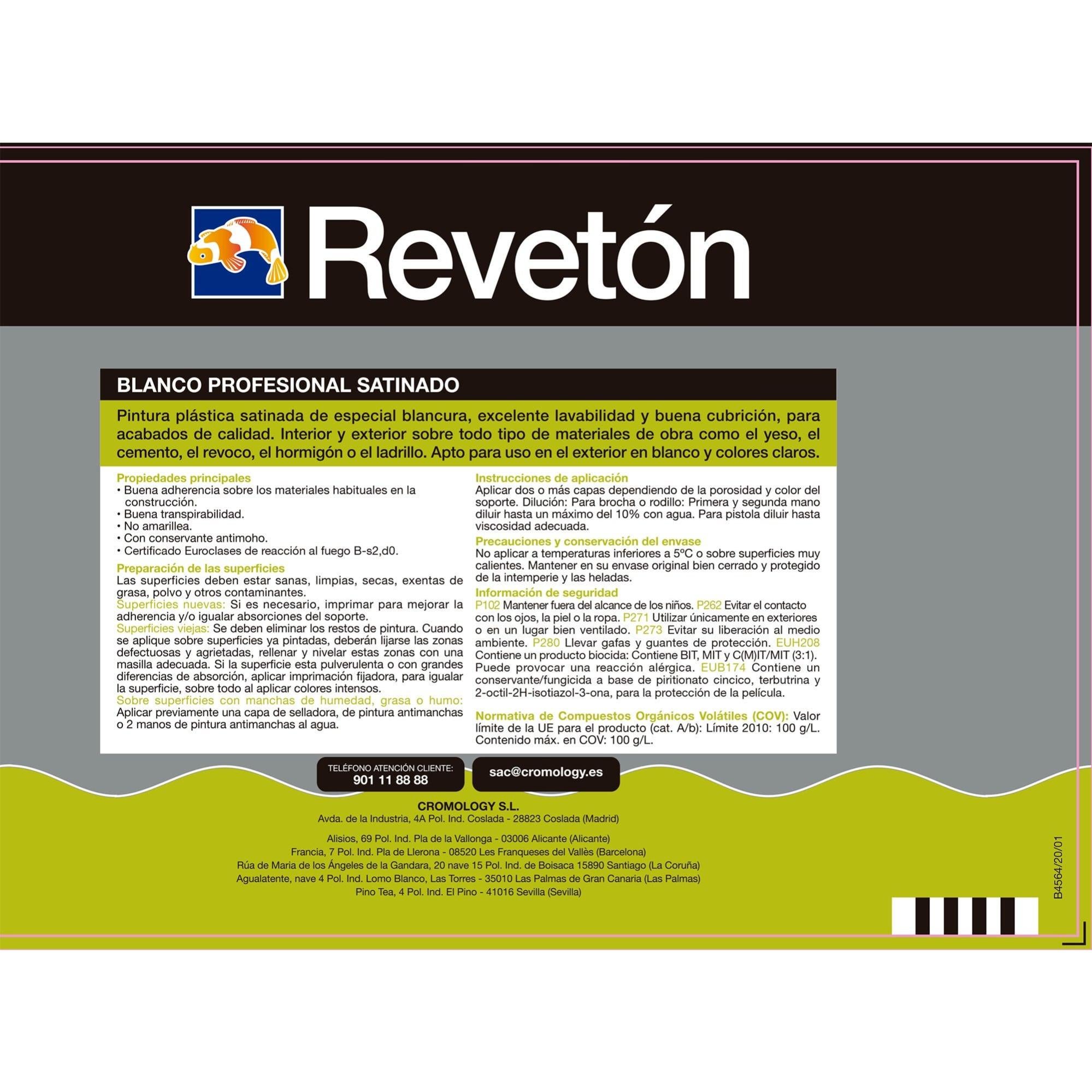 Pintura interior satinado REVETON BLANCO PRO 4L 1010-b50g turquesa muy ...