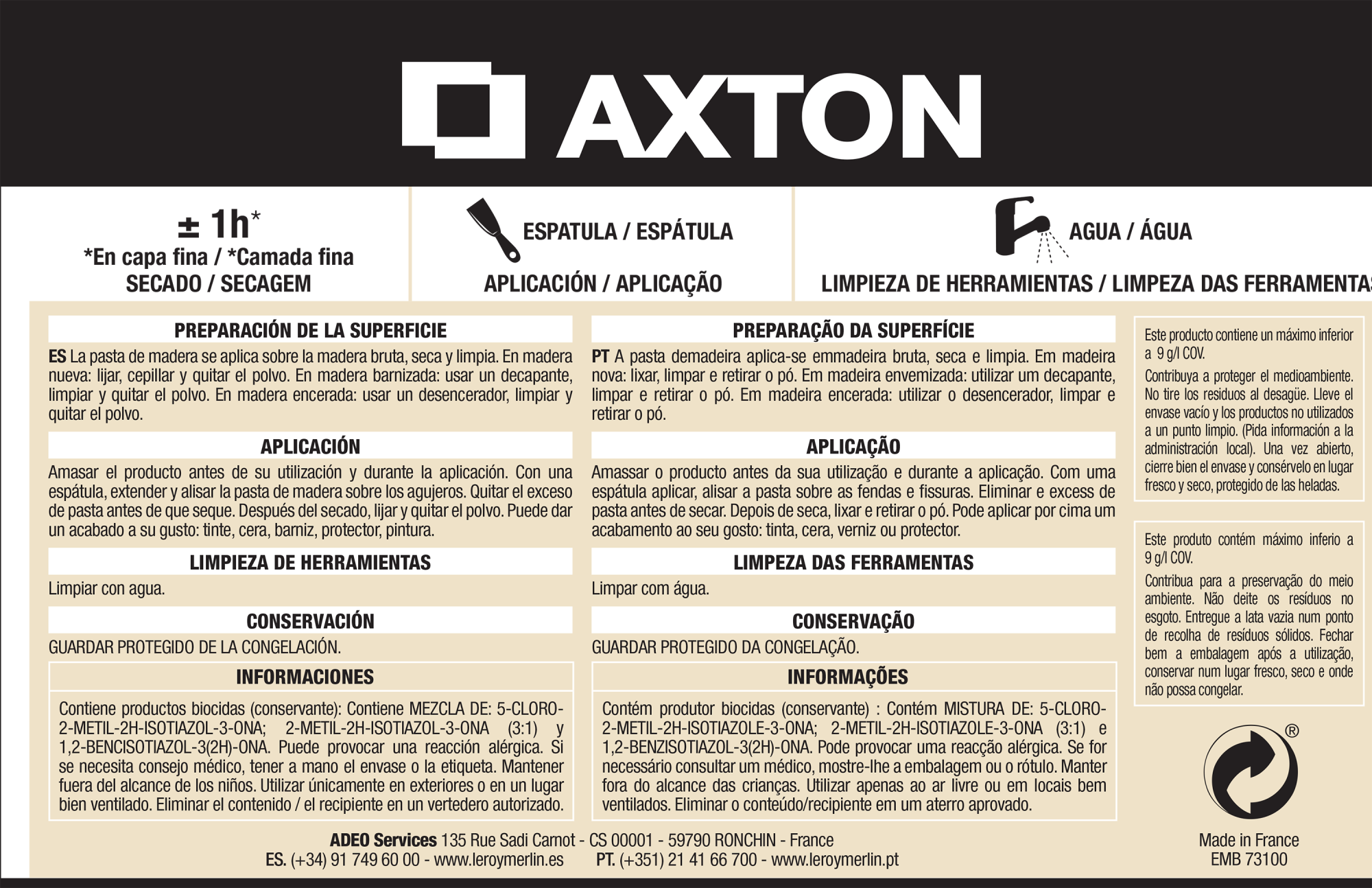 Pasta madera interior AXTON 500 gr neutro | Leroy Merlin