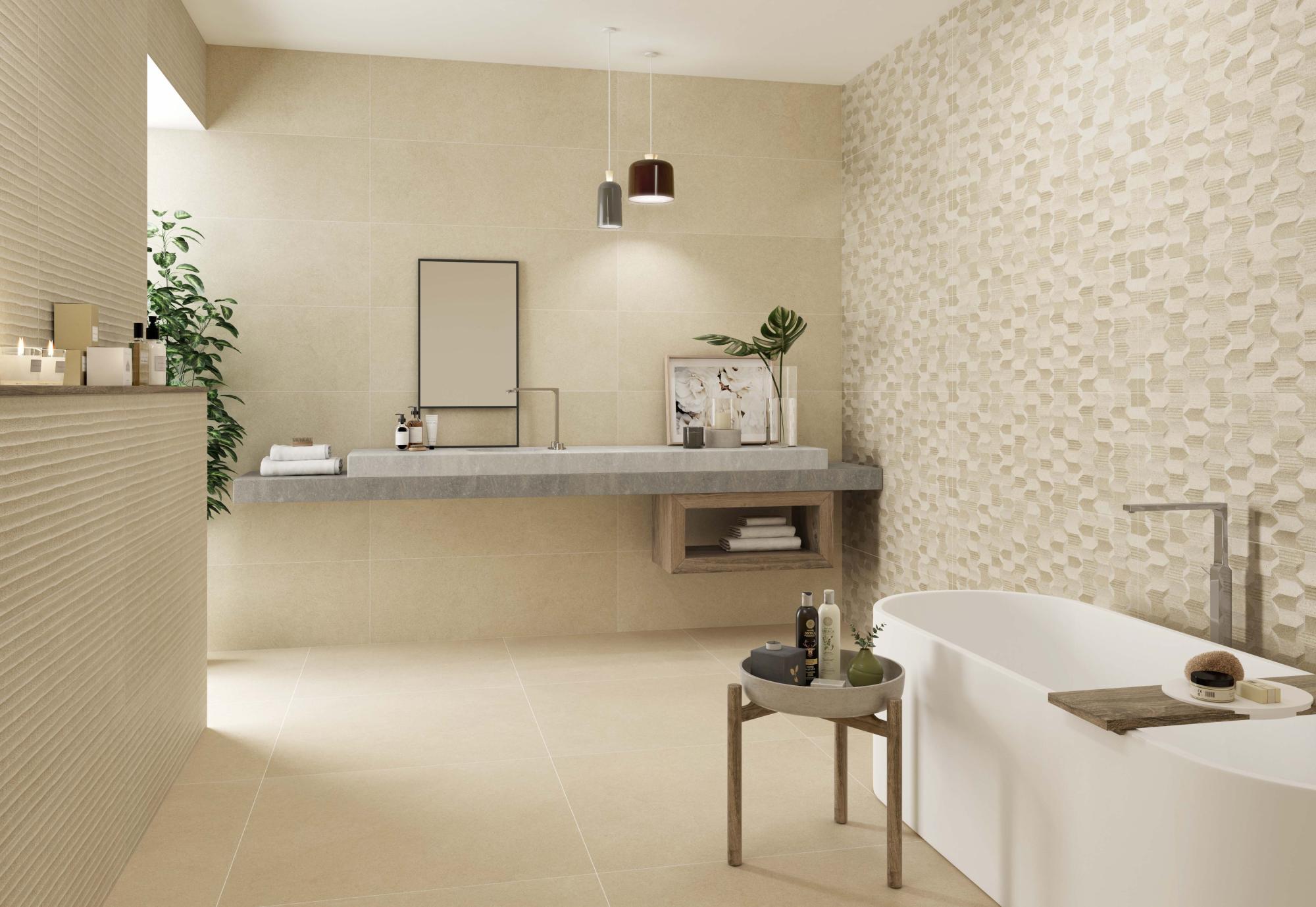 Azulejo efecto piedra beige mate 40x120 cm Erawan | Leroy Merlin
