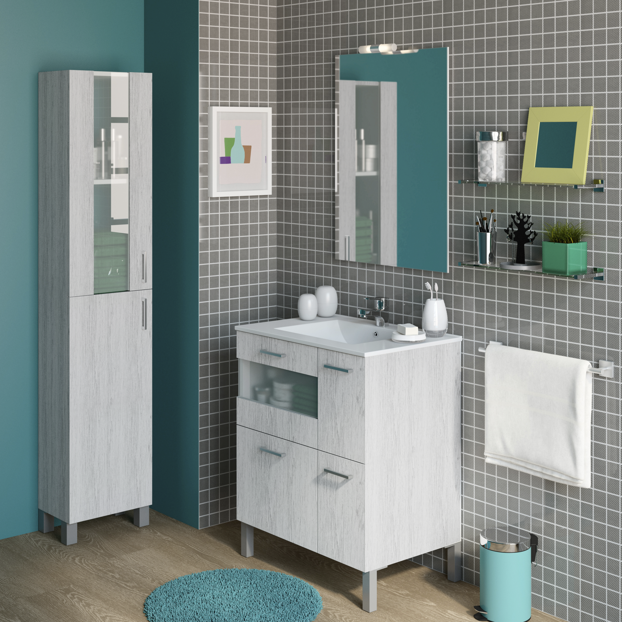 Mueble de baño con lavabo Fox plata 70x40 cm | Leroy Merlin