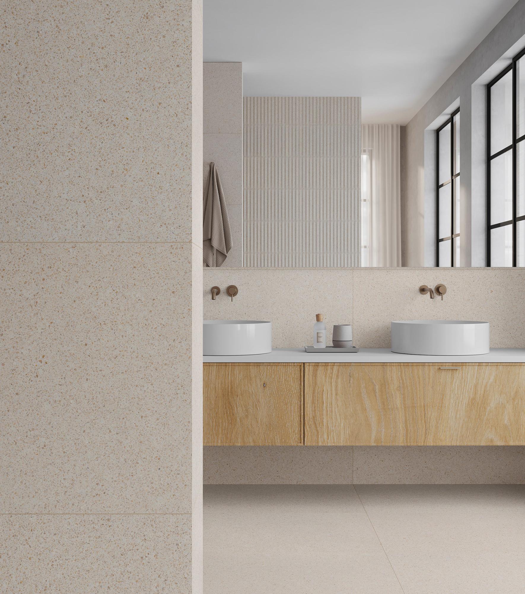 Azulejo efecto terrazo beige mate 32x62.5 cm Marmetta | Leroy Merlin
