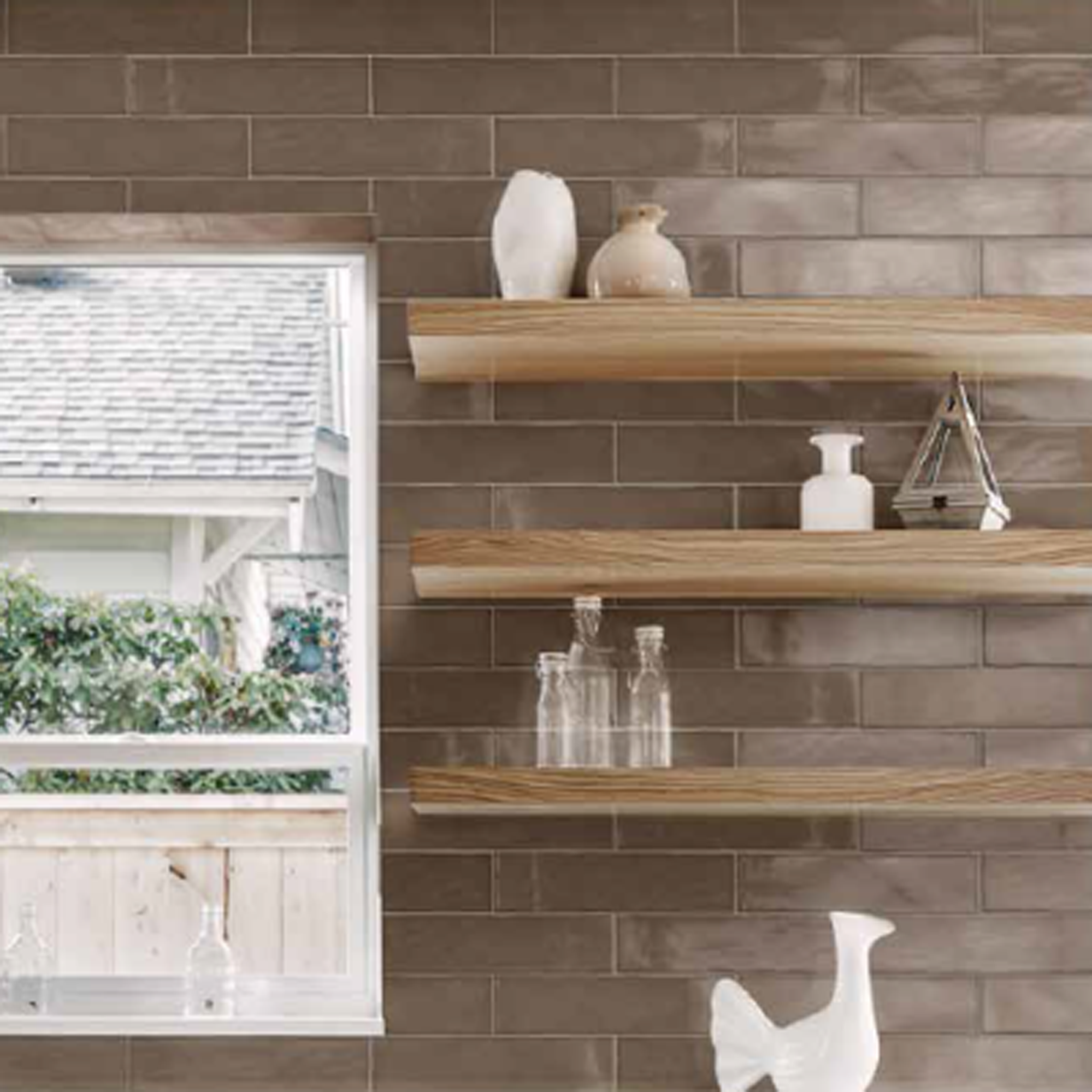 Azulejo efecto liso marrón brillante 7.5x30 cm Linea | Leroy Merlin