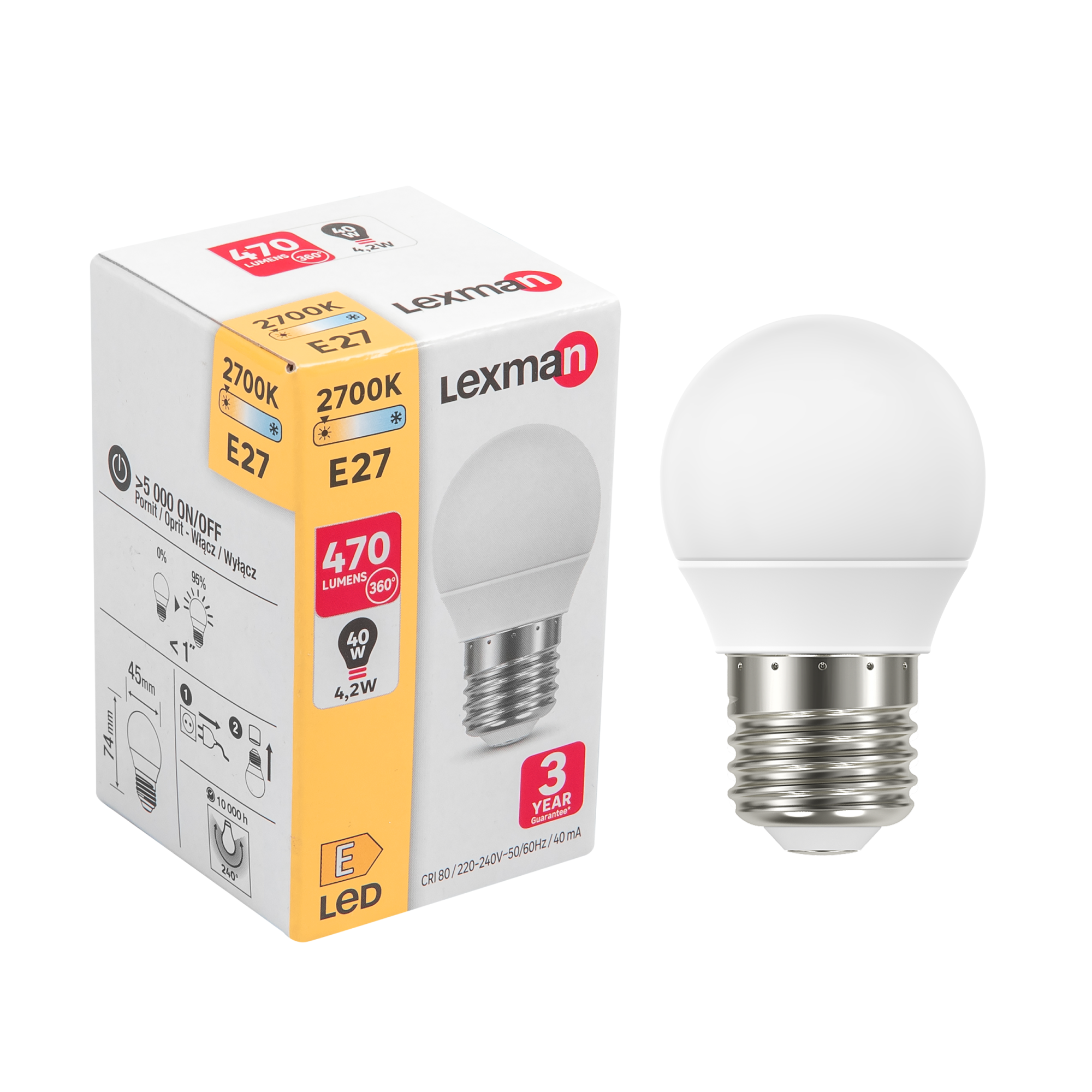 Bombilla LED LEXMAN esférico casquillo E27 de 2700 K | Leroy Merlin