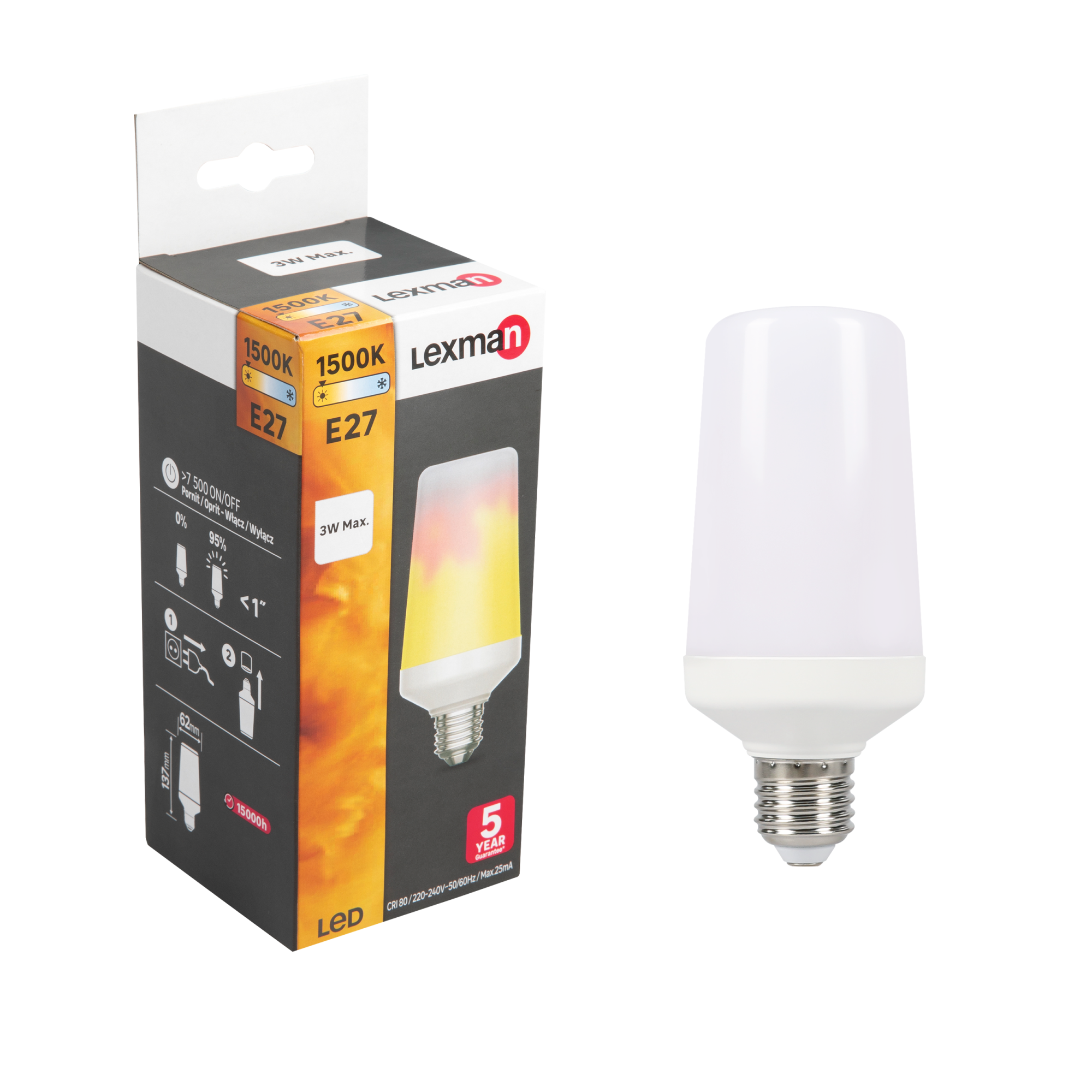 Bombilla LED LEXMAN bulbo casquillo E27 de 1500K | Leroy Merlin