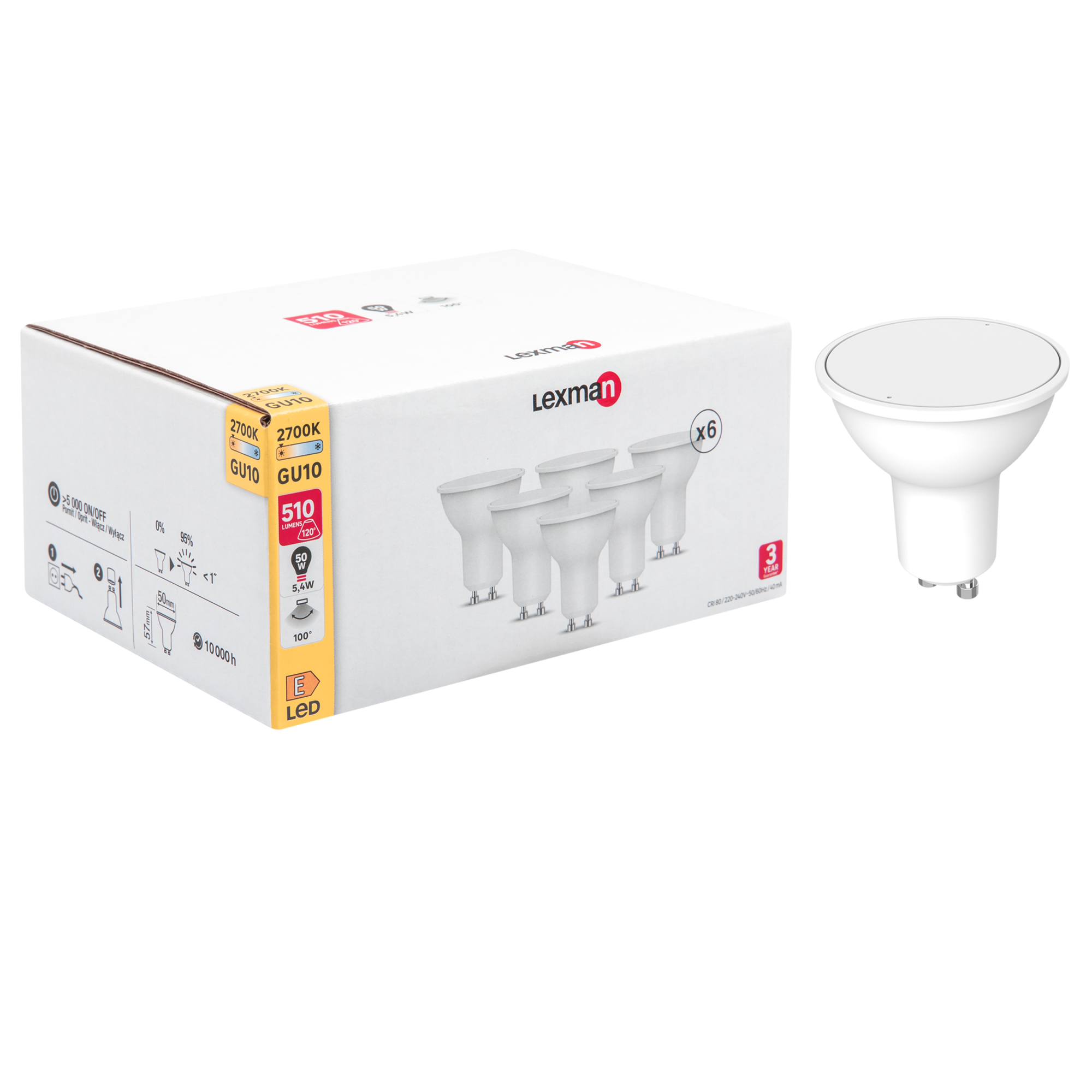 Pack de 6 bombillas LED LEXMAN reflector casquillo GU10 de 2700 K ...