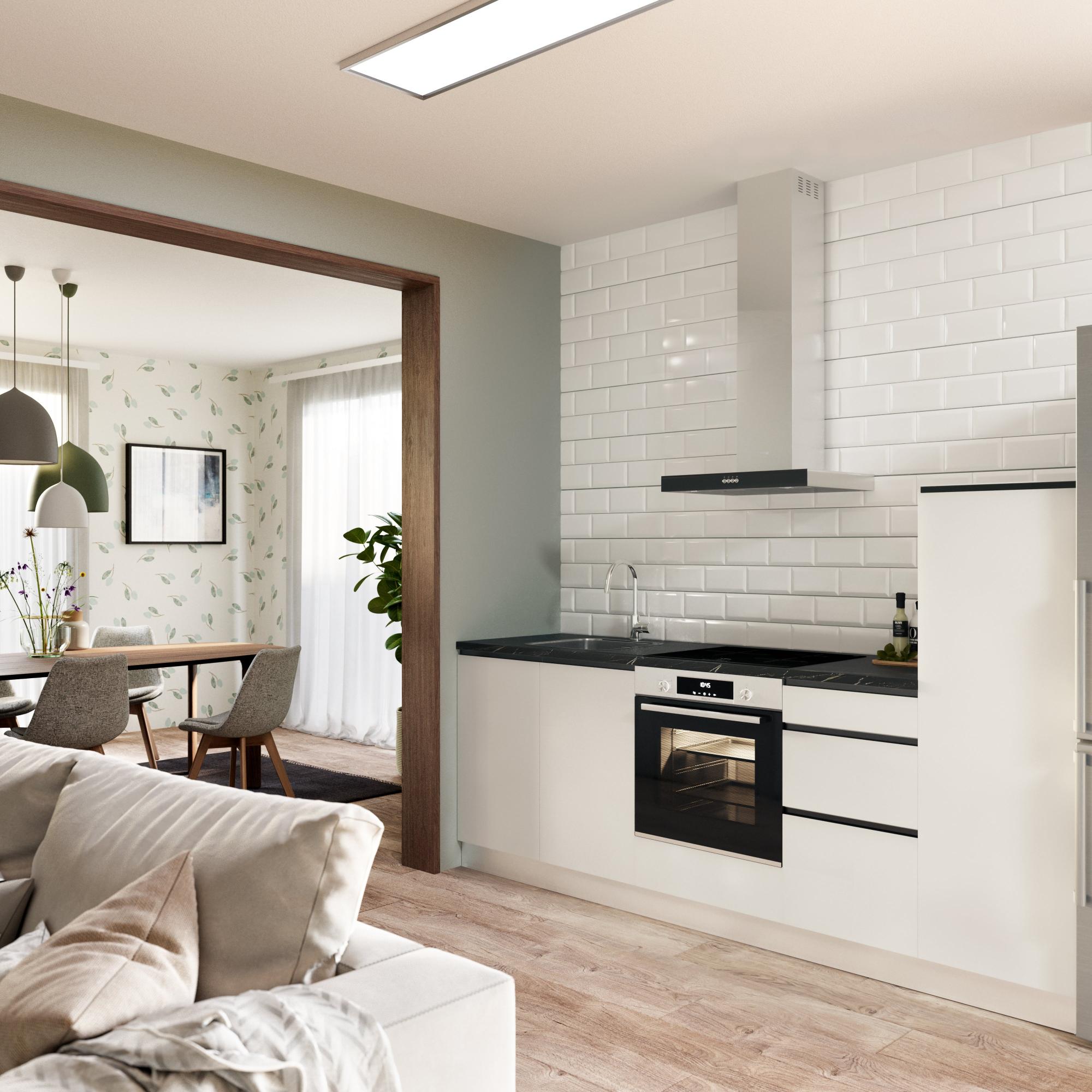 Cocina en kit blanco 240 cm con semicolumna + 3 módulos bajos | Leroy Merlin