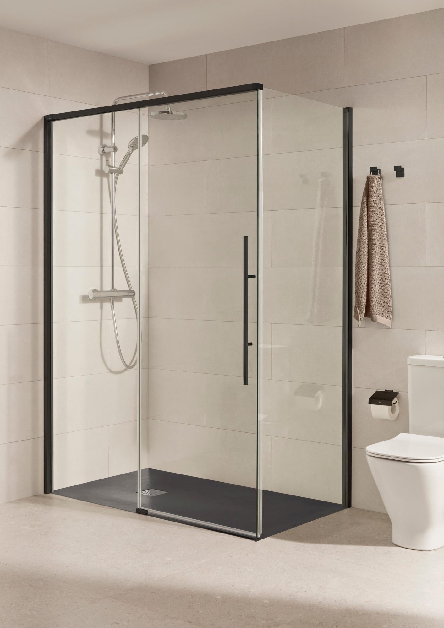 Mampara corredera Ventus transparente perfil negro 120x200 cm | Leroy ...