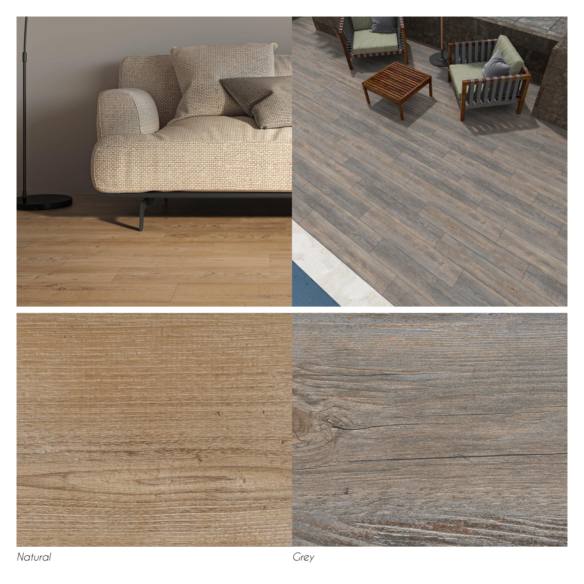 Suelo porcelánico exterior efecto madera gris Barn 20x120 cm C3 ARTENS ...