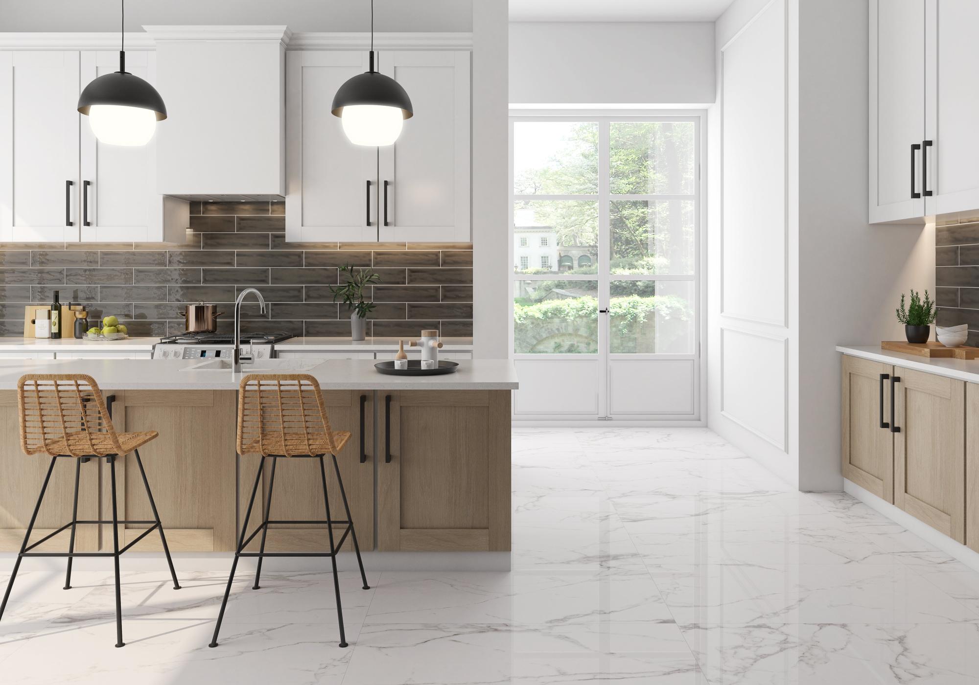 Azulejo cerámico flow gris 7.7x30.5 cm roca tiles