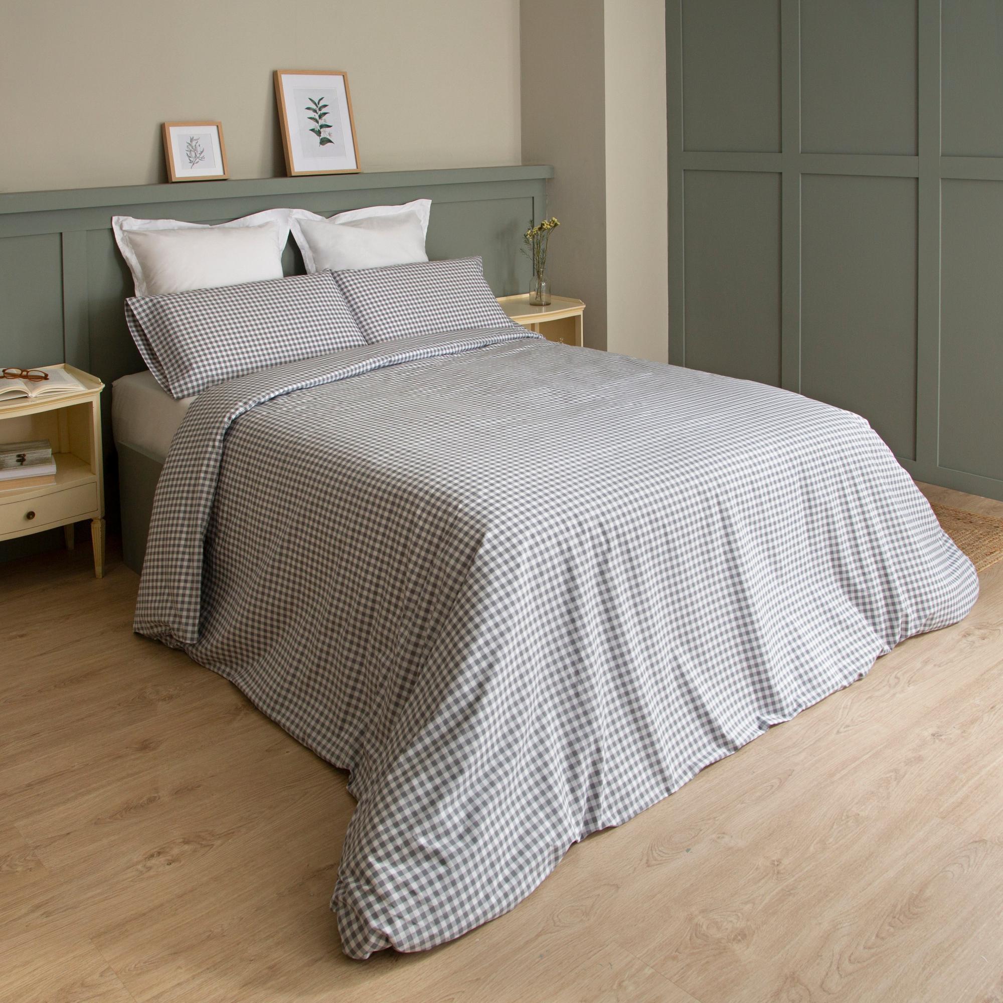 Funda nórdica Gaston percal 180 hilos vichy gris cama de 150 cm | Leroy ...
