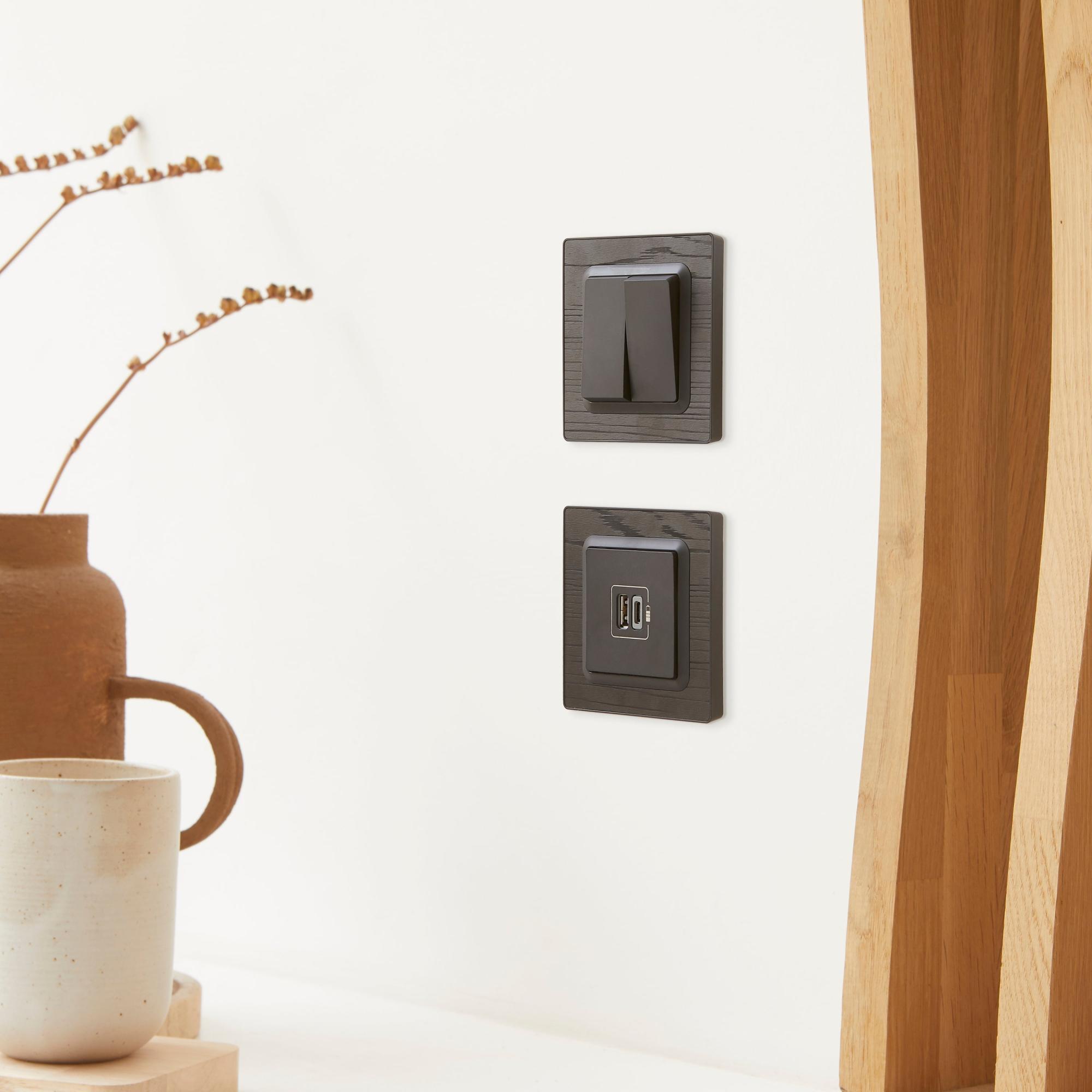 Interruptor doble LEXMAN Luxia color negro | Leroy Merlin