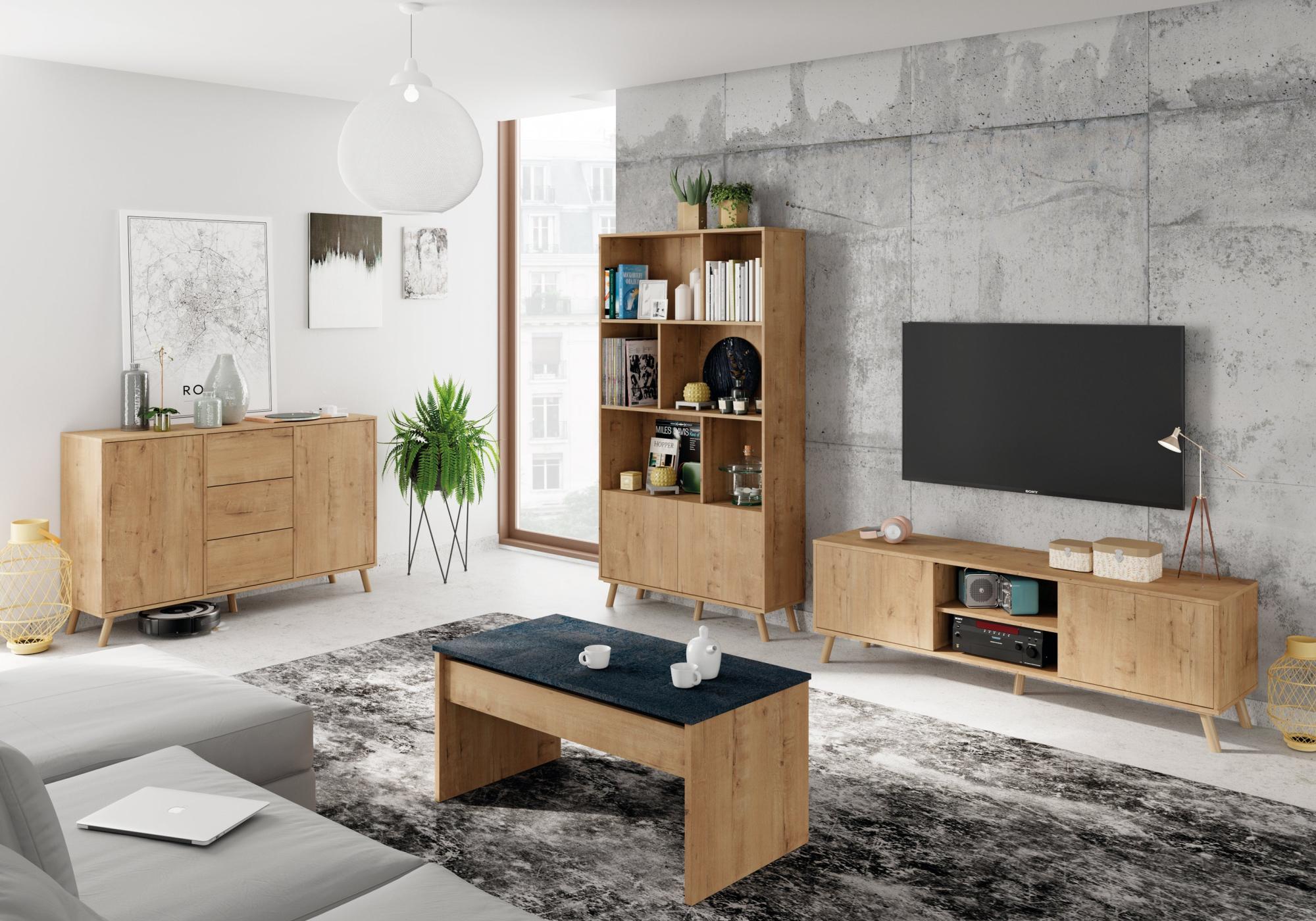 Biblioteca de melamina Oslo color roble gold de 179x100x30cm | Leroy Merlin