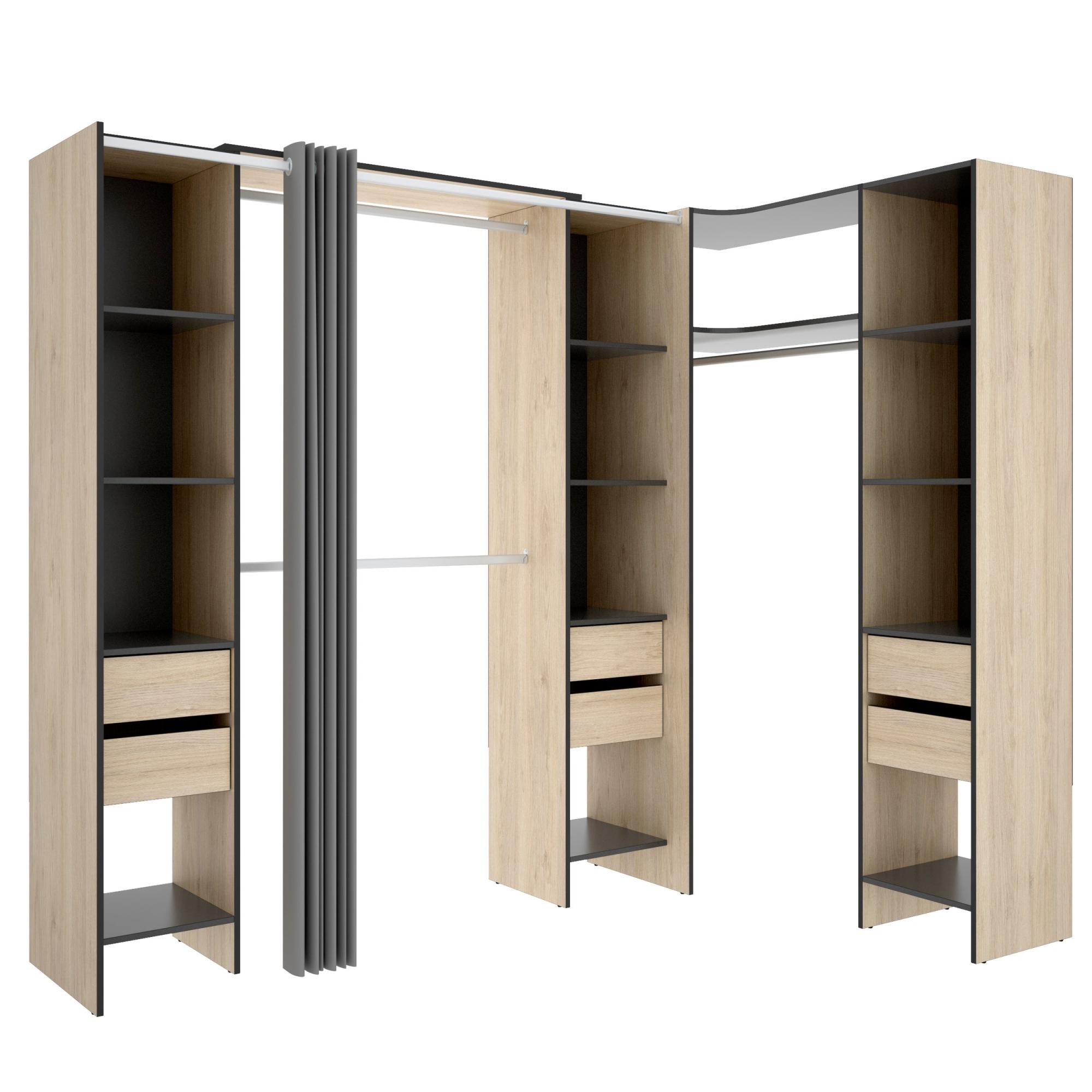 Kit de vestidor Ara natural grafito con cortina de 205x233-183x50cm ...