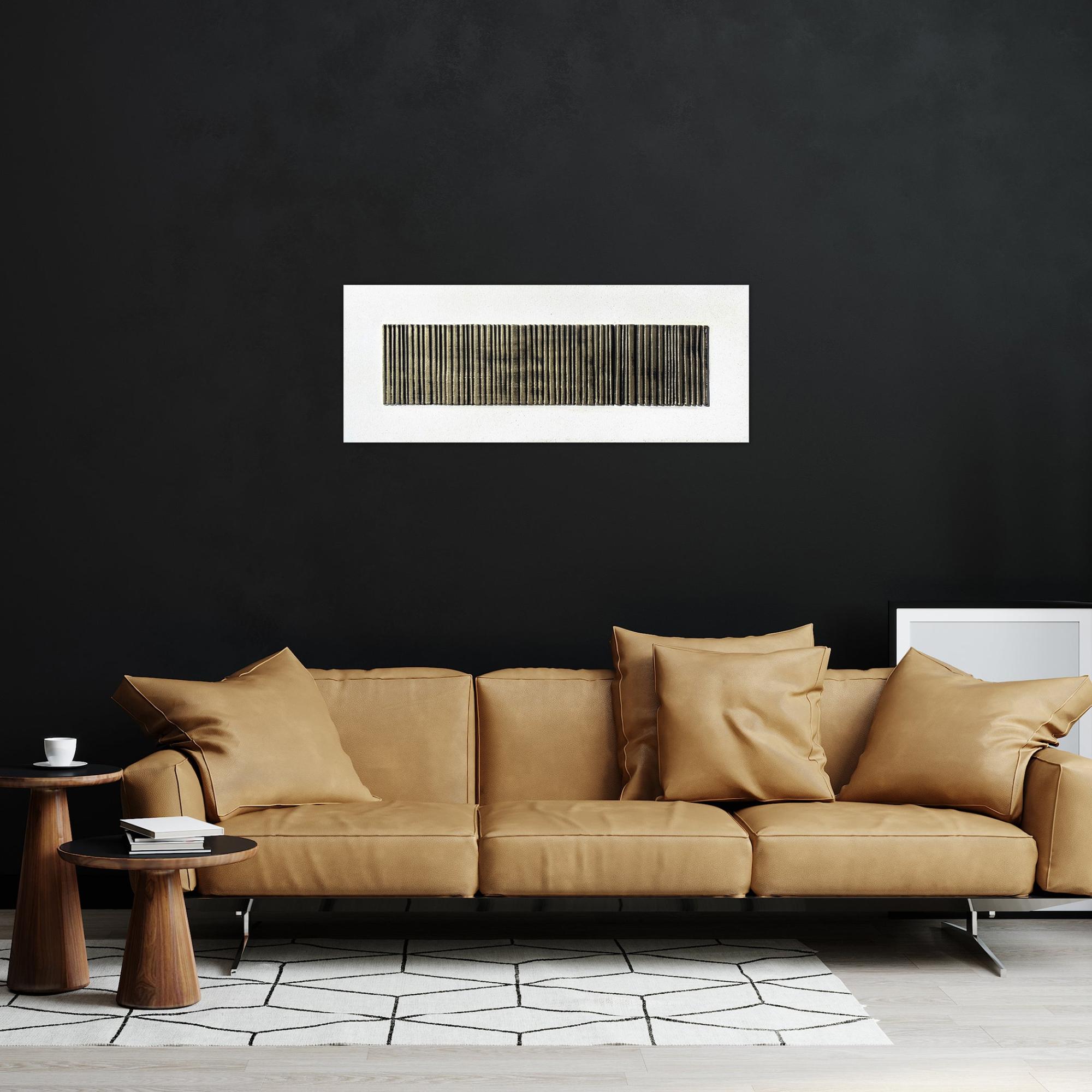 Pintura original relieve Rayas fondo negro 35 x 90 cm | Leroy Merlin