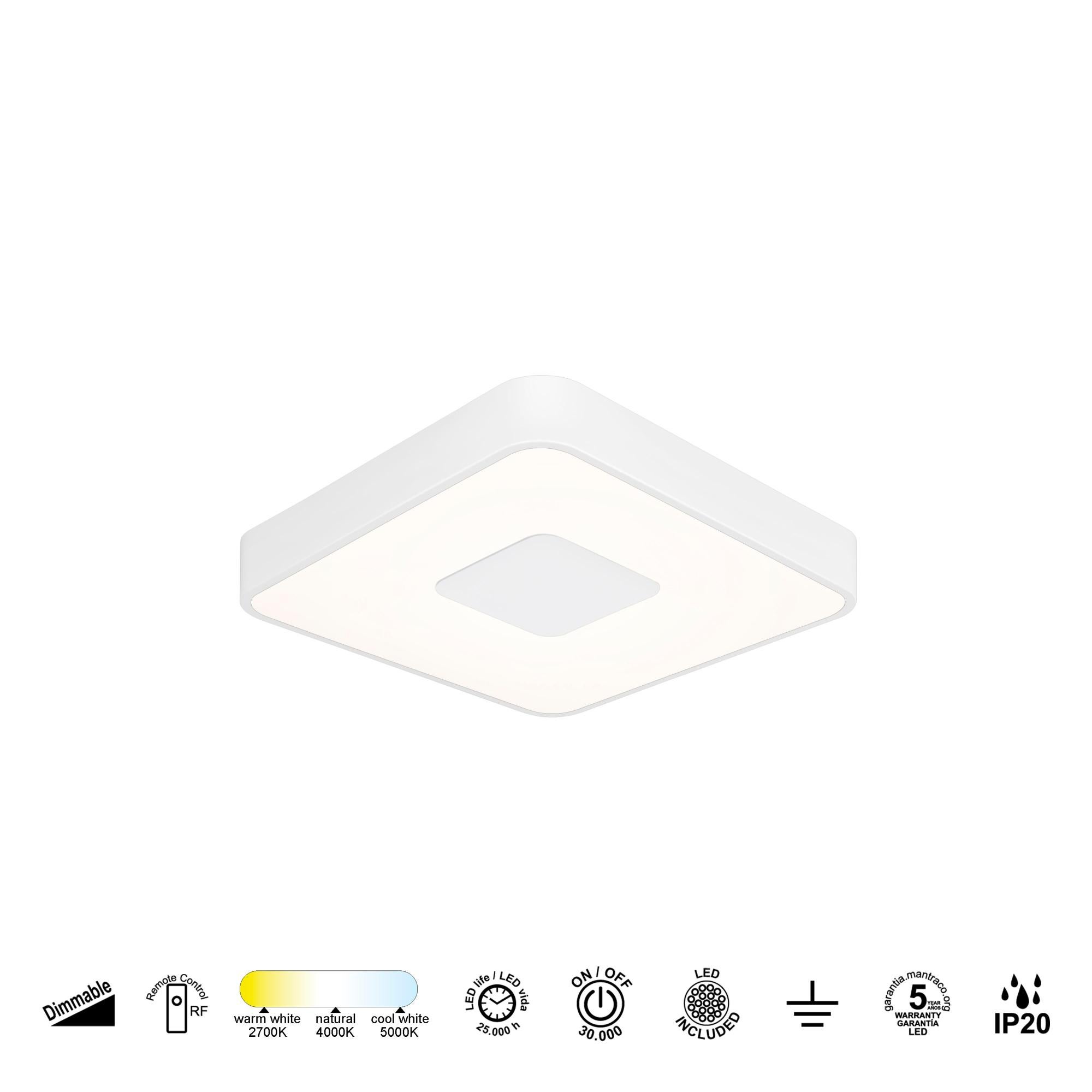 Plafón LED Coin cuadrado blanco 56W color de luz regulable con mando ...