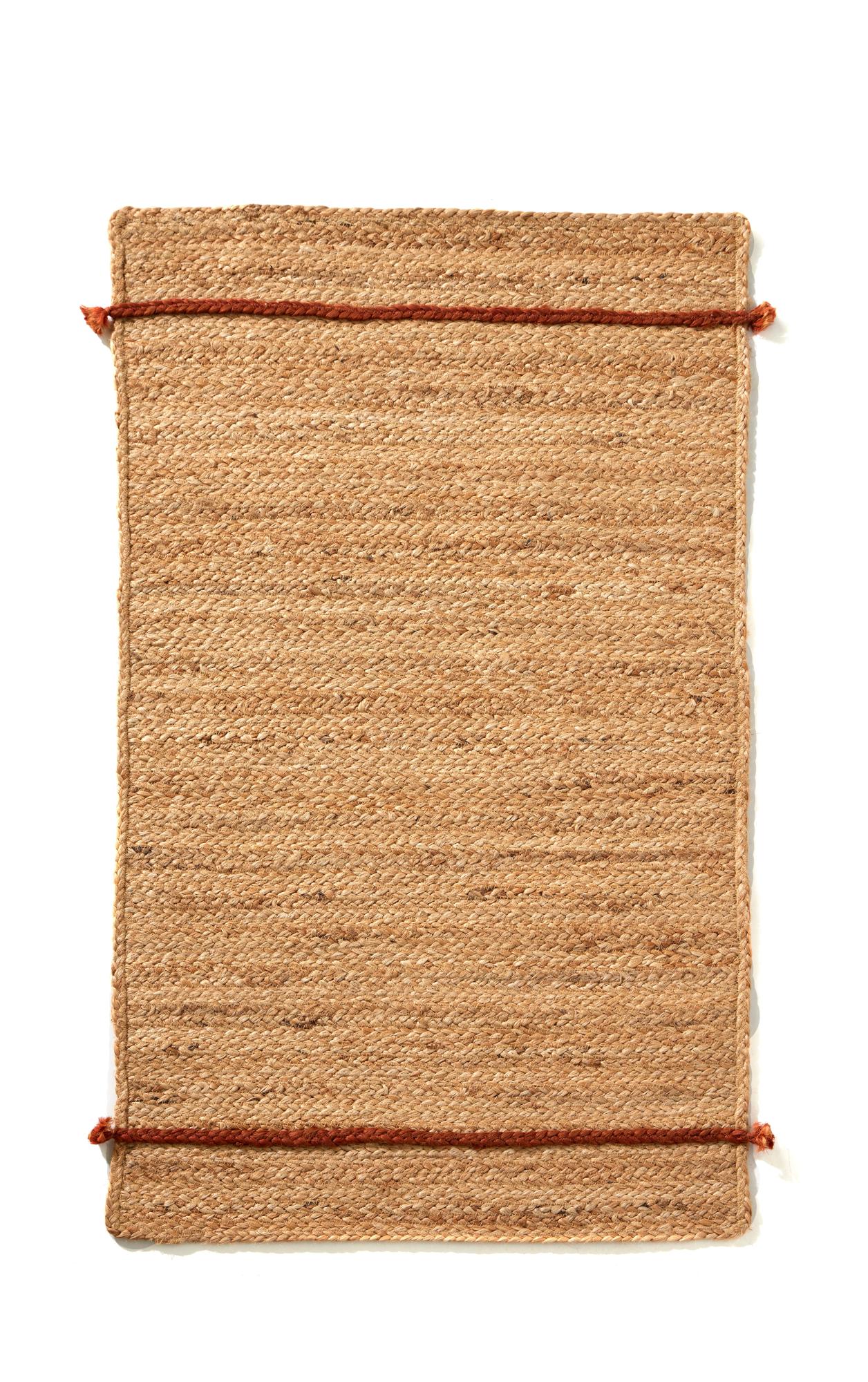 Alfombra yute Creta color natural con dos trenzas en color tierra ...