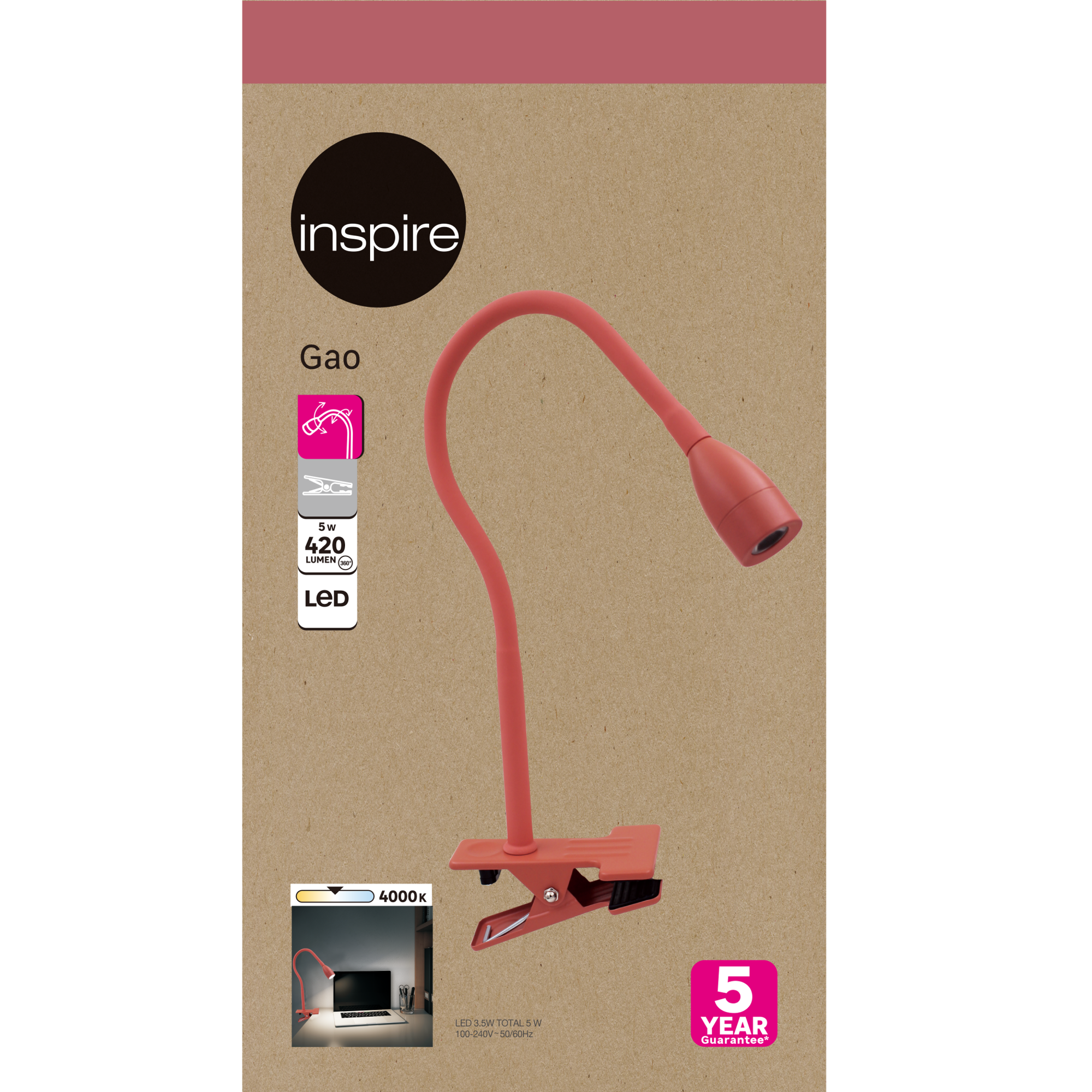 Flexo pinza LED Gao 420 lm blanco neutro cocktail | Leroy Merlin