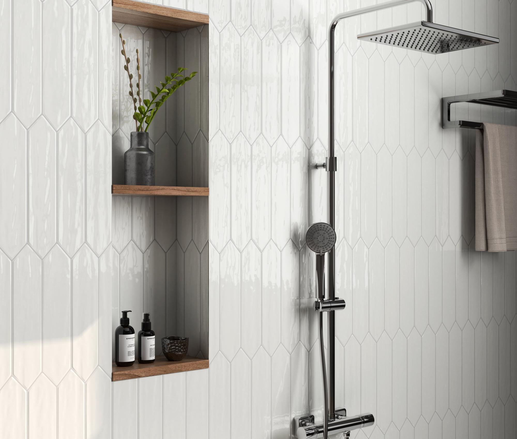 Azulejo cerámico flow white 7.7x30.5 cm roca tiles