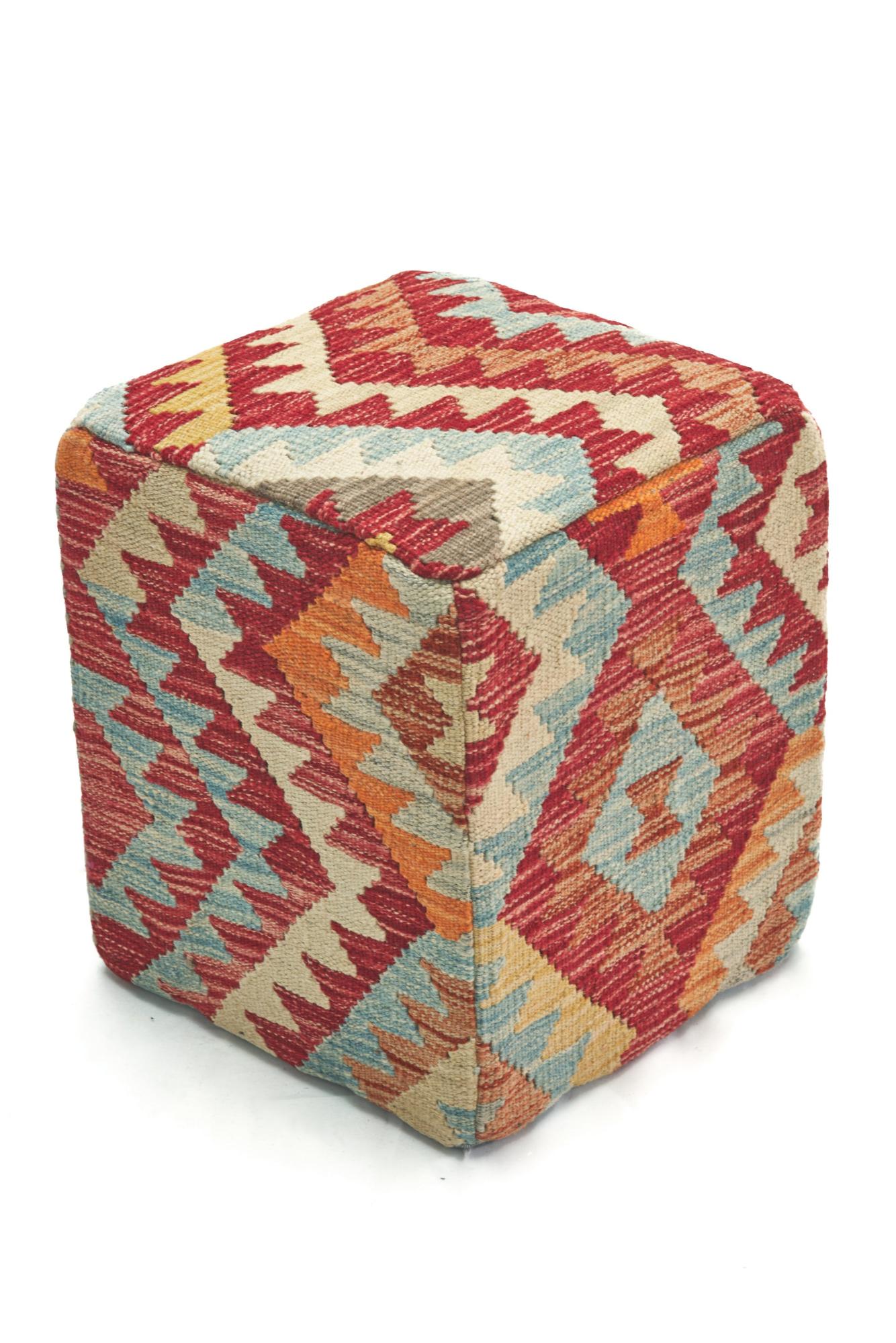 Puff decorativo lana cuadrado Kilim Herat 2 multicolor 32x32x40cm ...
