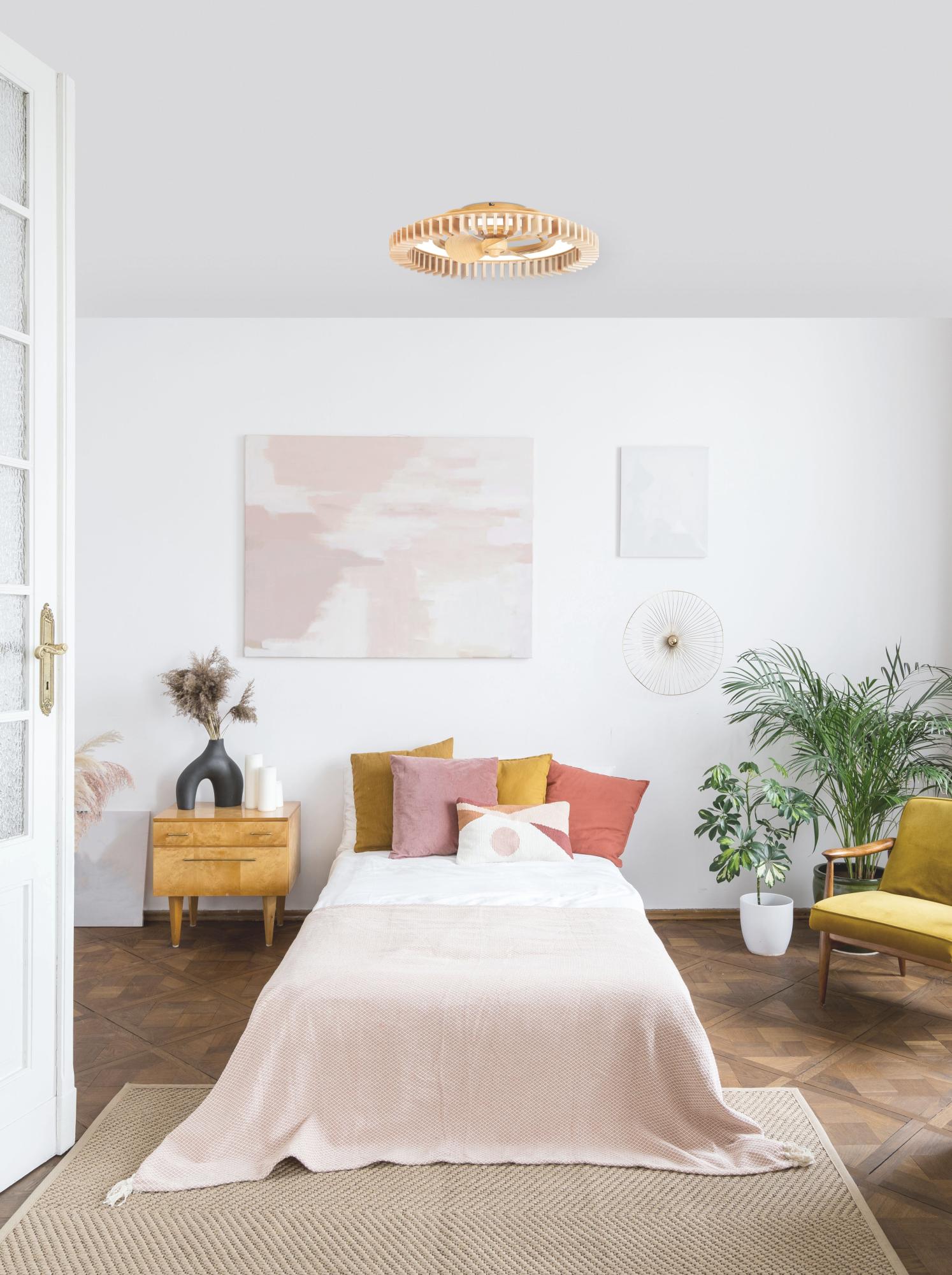 Ventilador de techo con luz motor DC Cork marrón 61 cm | Leroy Merlin