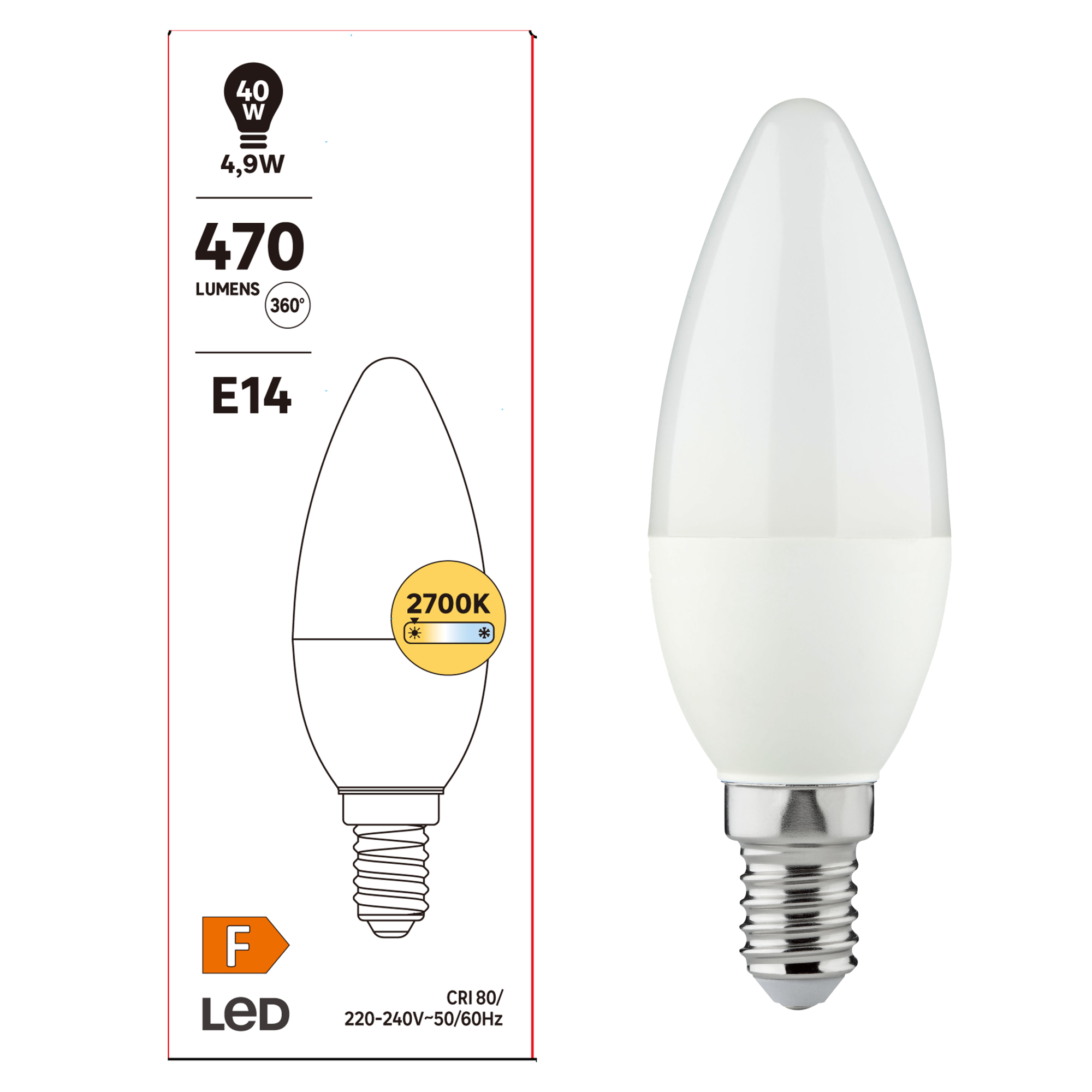Bombilla LED E14 vela 40W blanco cálido | Leroy Merlin