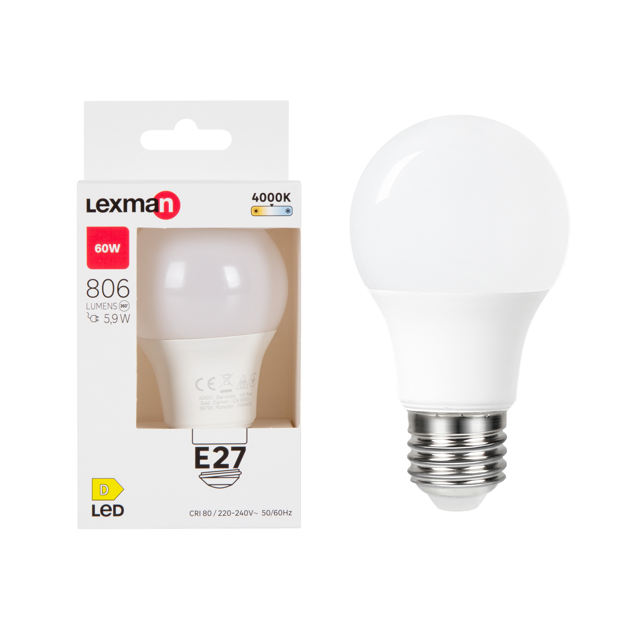 Bombilla LED E27 estándar 806 lm blanco neutro Lexman | Leroy Merlin