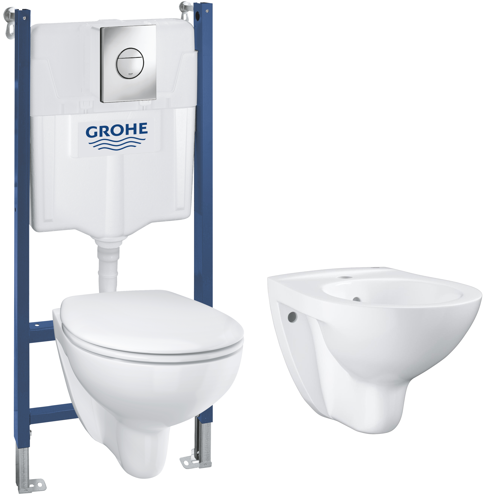 Pack WC suspendido + bide GROHE Bau salida horizontal con tapa ...