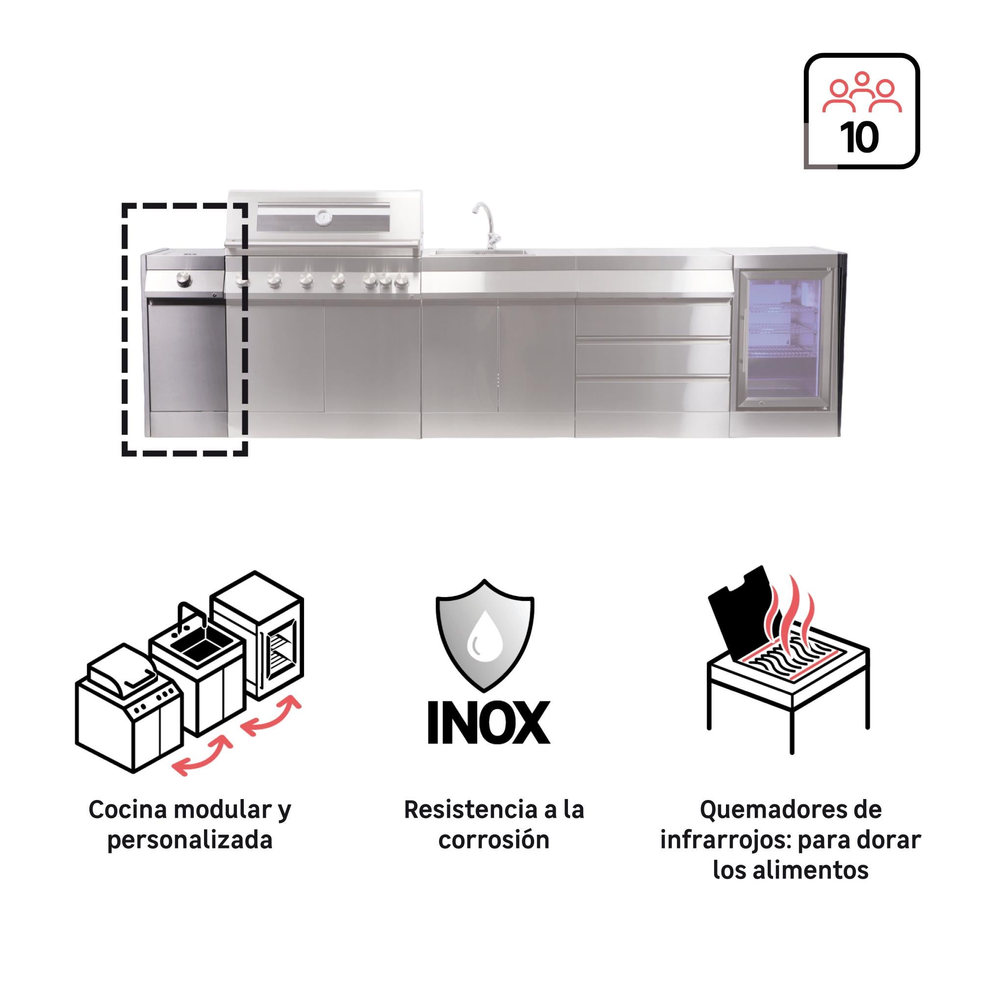 Modulo de gas lateral NATERIAL de acero inoxidable 55.3x90x36.7 cm ...