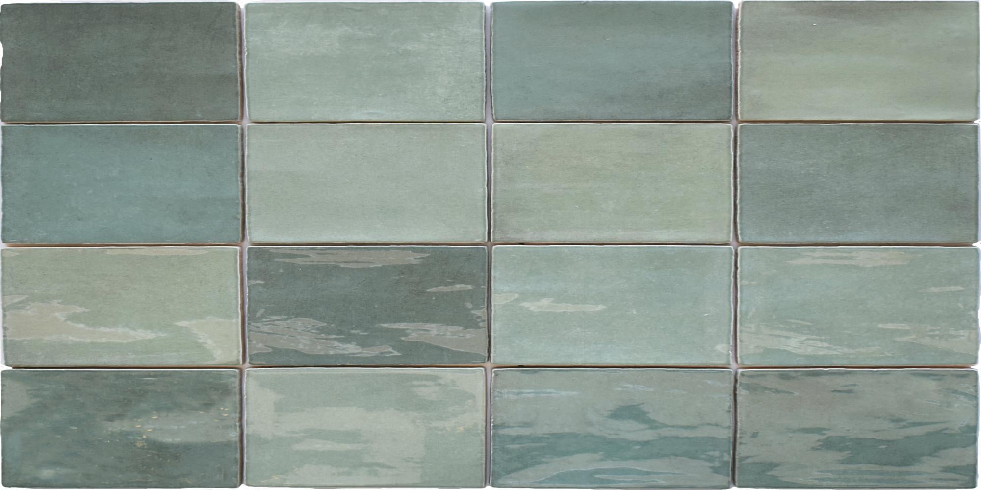 Azulejo efecto zellige verde brillante 7.5x15 cm Glossy | Leroy Merlin