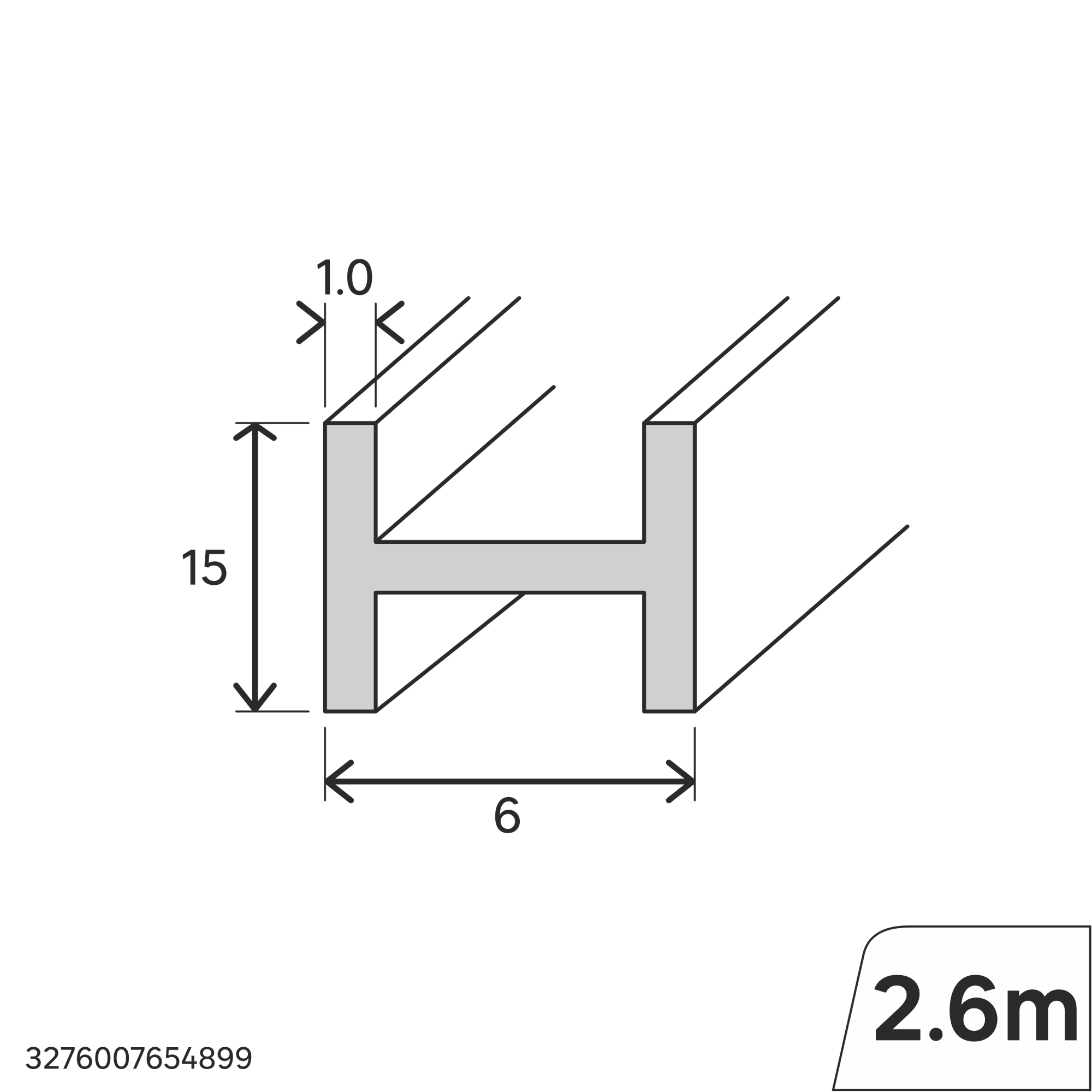 Perfil forma de en H de PVC blanco, Alt. 15 x An.6 x L.2600 mm | Leroy ...
